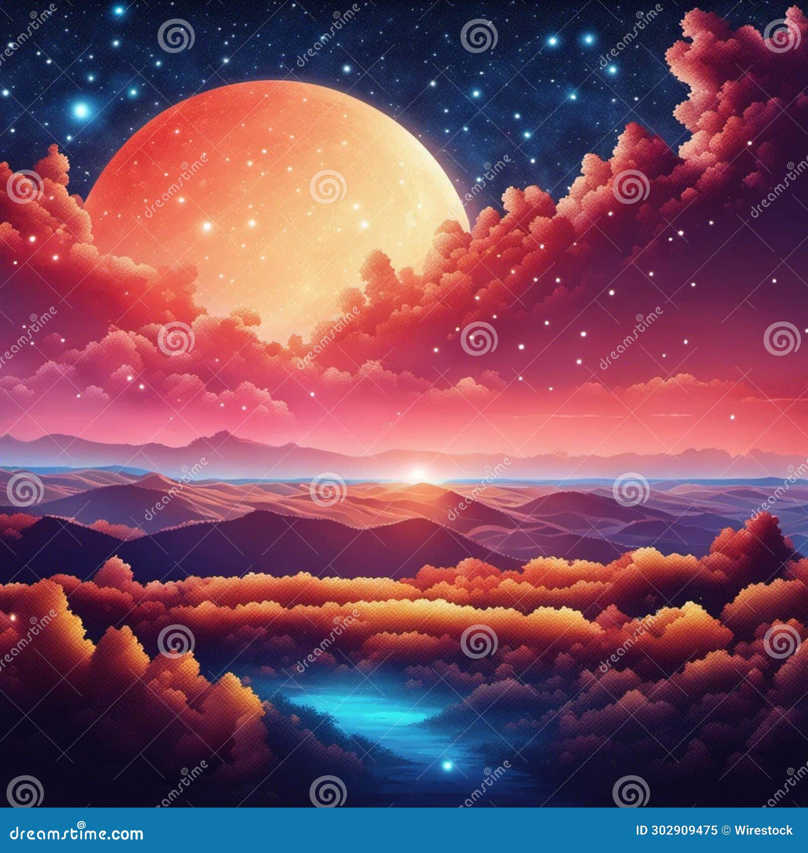Pixel Art of a Celestial Landscape, AI-generated. Stock Illustration ...