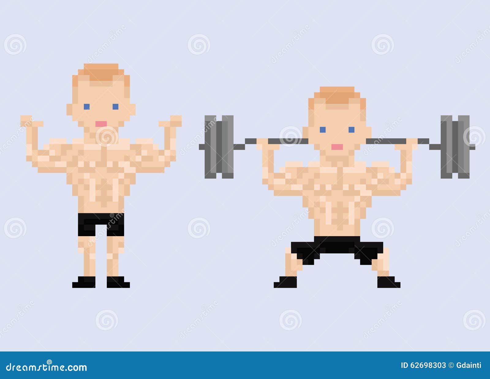 Pixel Art Character Bodybuilder Lifting Stock Vector - Illustration of ...