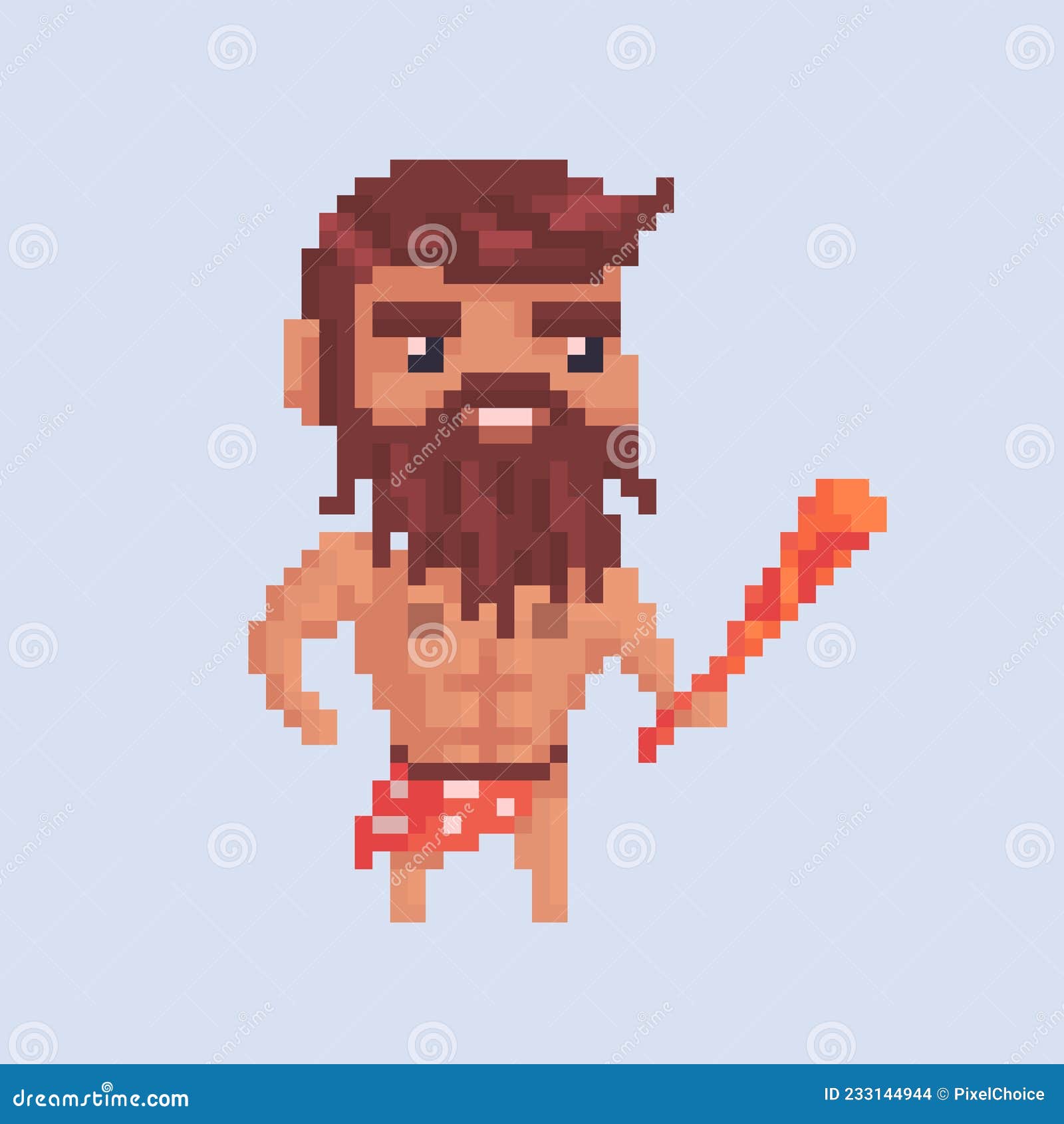 Pixel Art Character. Young Primitive Man with a Club Stock Vector ...