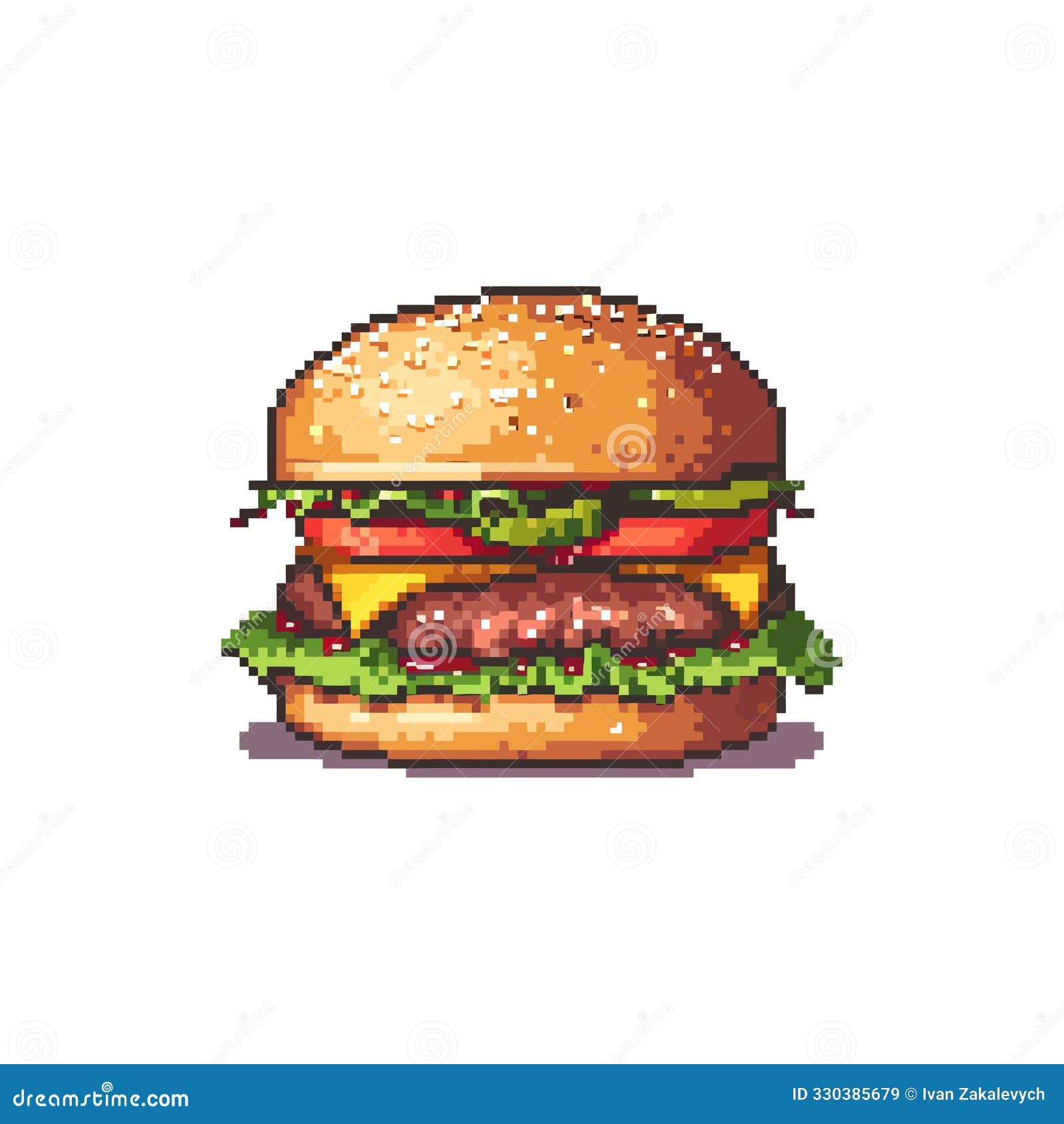 Pixel Art Cheeseburger with Lettuce and Tomato. Vector Icon Design ...