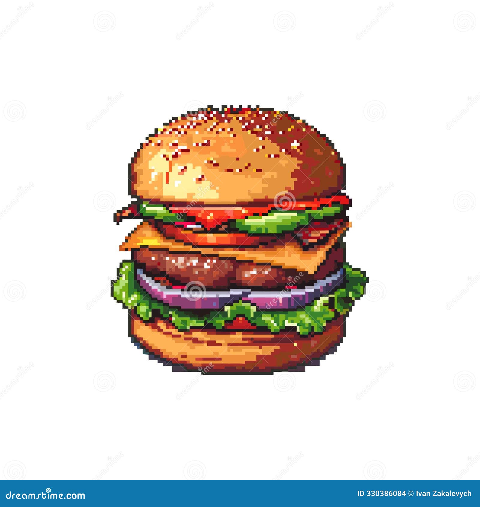 Pixel Art Cheeseburger with Toppings Illustration. Vector Icon Design ...