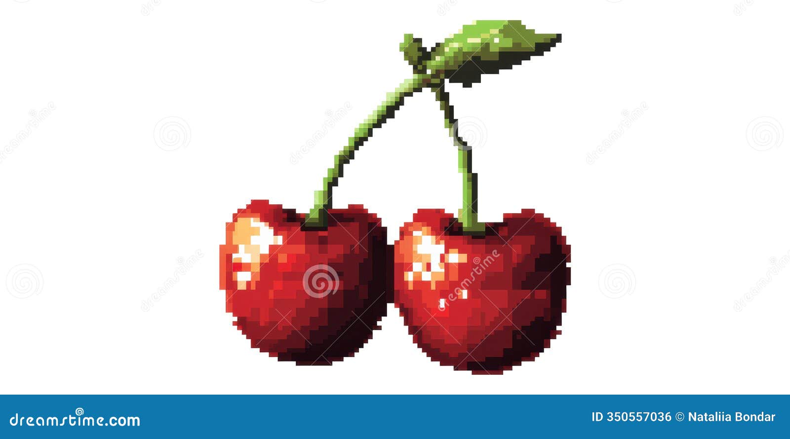 Pixel Art Cherries with Green Leaf Isolated on Transparent Background ...