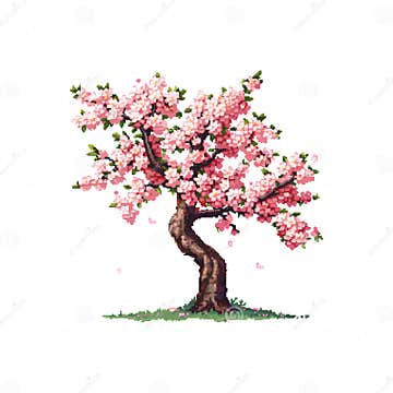 Pixel Art Cherry Blossom Tree on White Background. Vector Icon Design ...