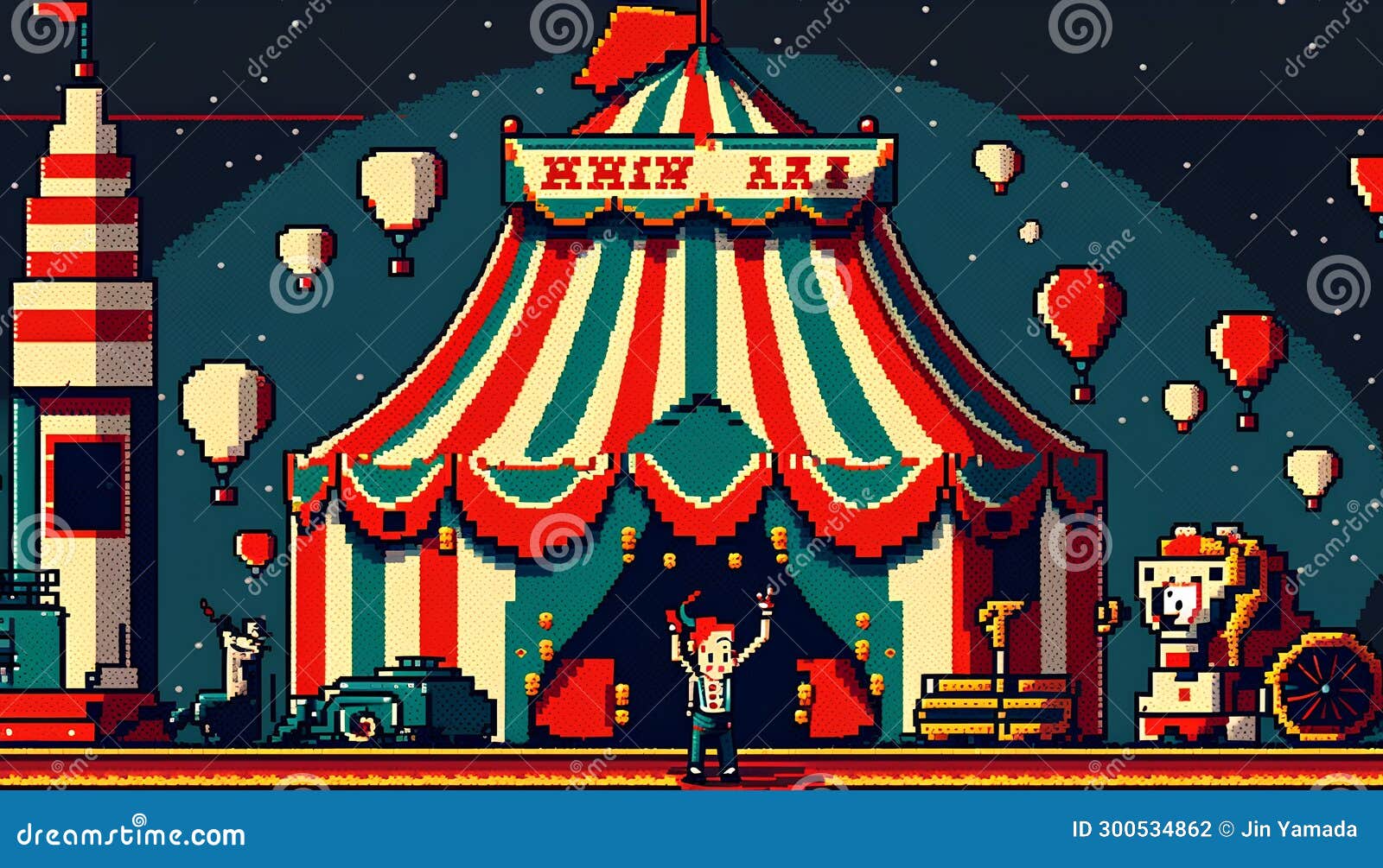 Pixel Art Circus. Vector Illustration of a Retro Circus with a Tent ...