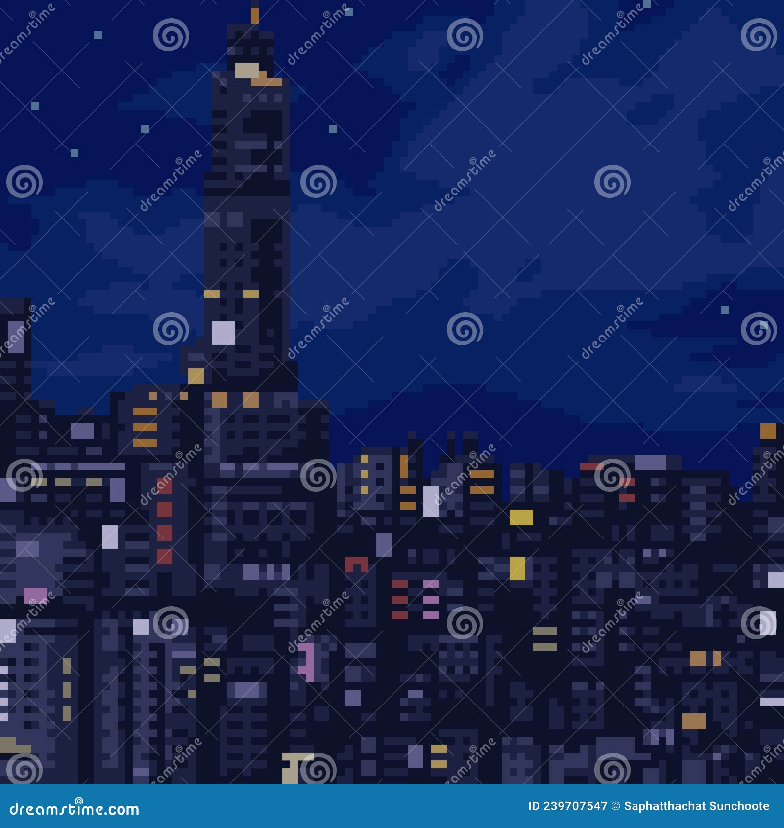 Pixel art city night view stock vector. Illustration of town - 239707547