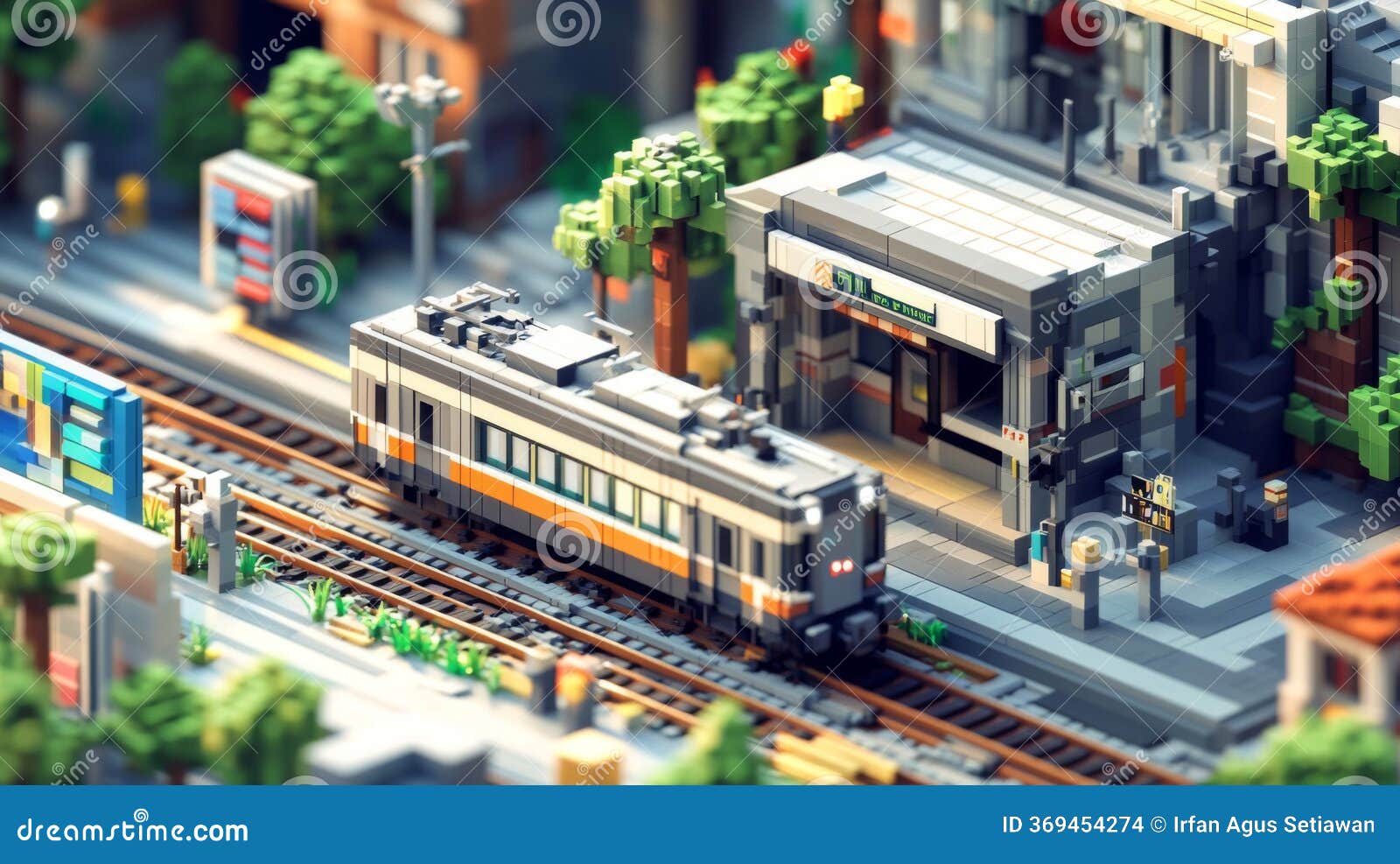 Pixel Art Train Station Set With Platforms Trains And Luggage Carts ...