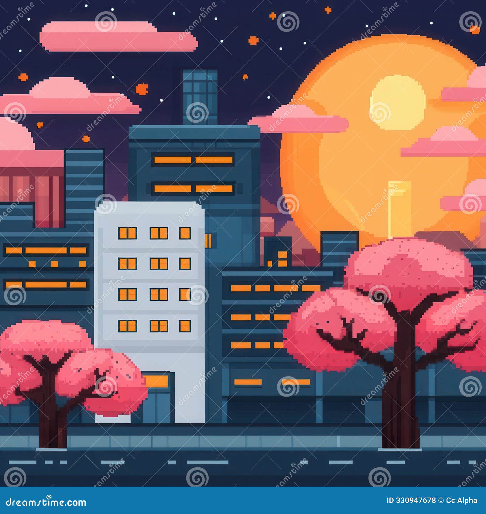 Pixel Art Cityscape. Town Street 8 Bit City Landscape. Pixelated Scene ...