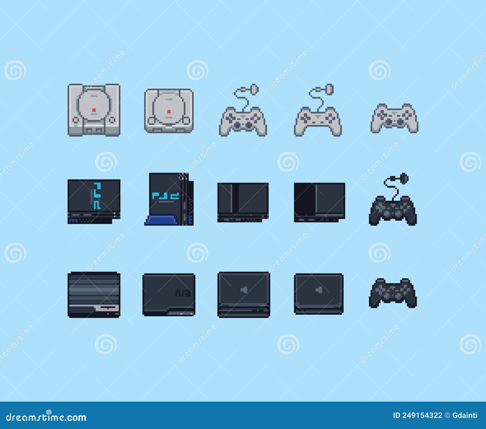 Pixel Art Classic Retro Video Game Play Console Controller Set 32bit ...