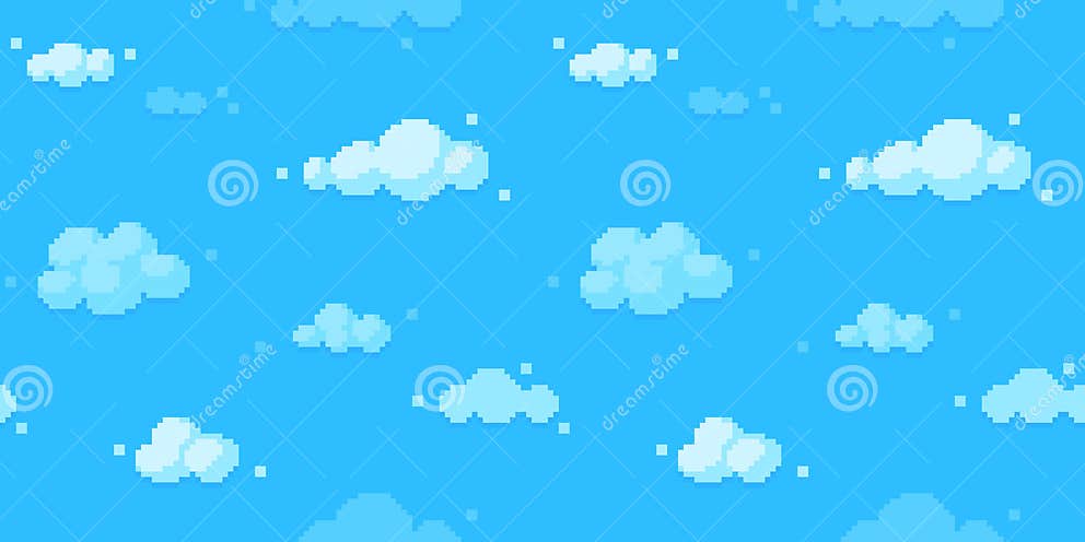 Pixel Art Clouds Background. Seamless Sky Texture Backdrop Stock Vector ...