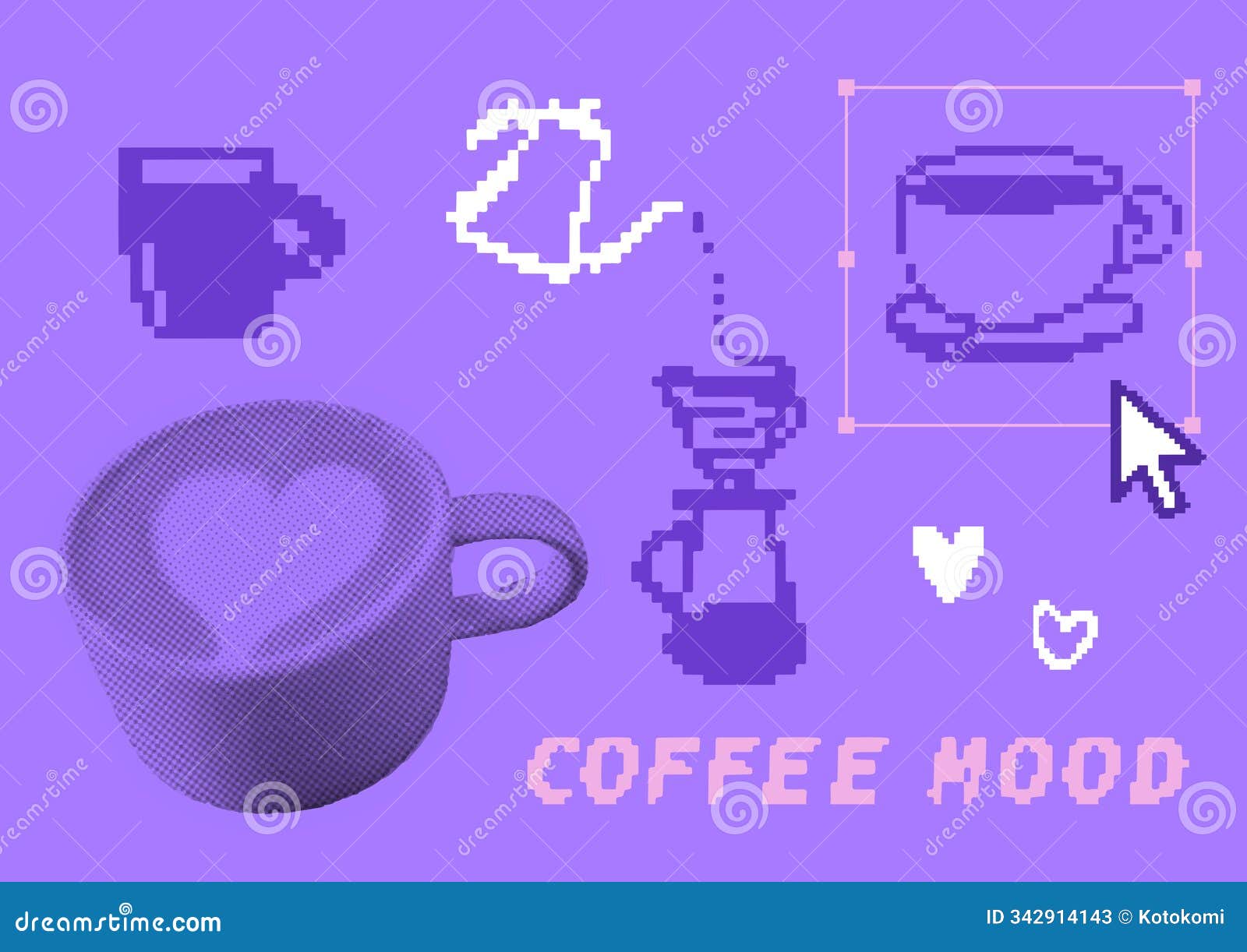 Coffee Collage Poster Design, Cappuccino Cup Halftone Effect At Pastel ...