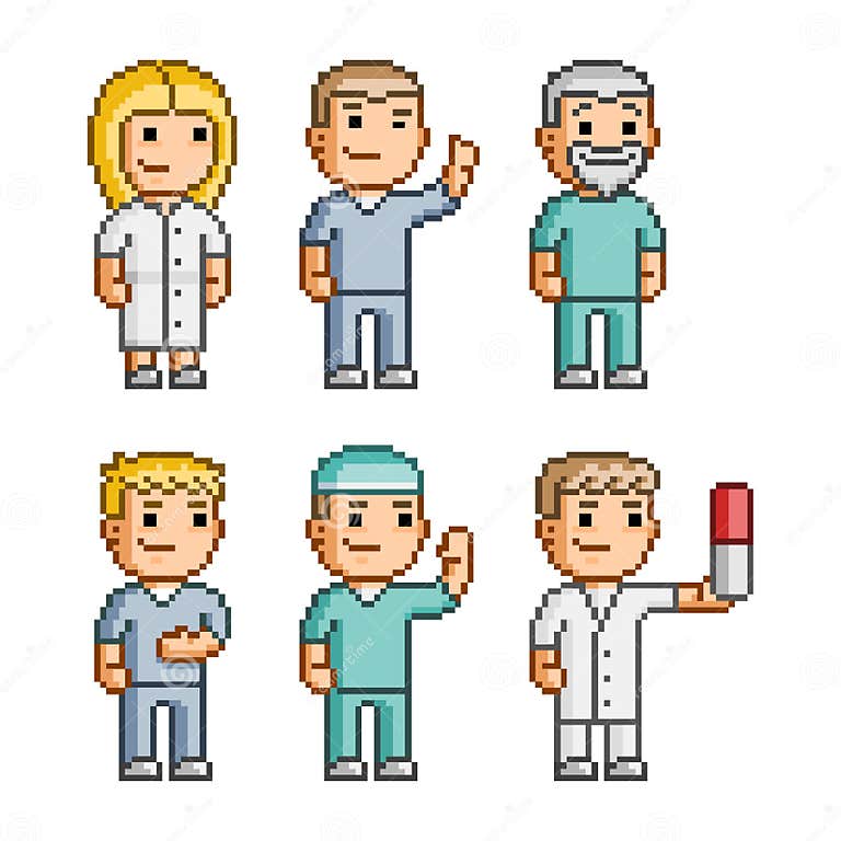 Pixel Art Collection Doctors Stock Vector - Illustration of pharmacist ...