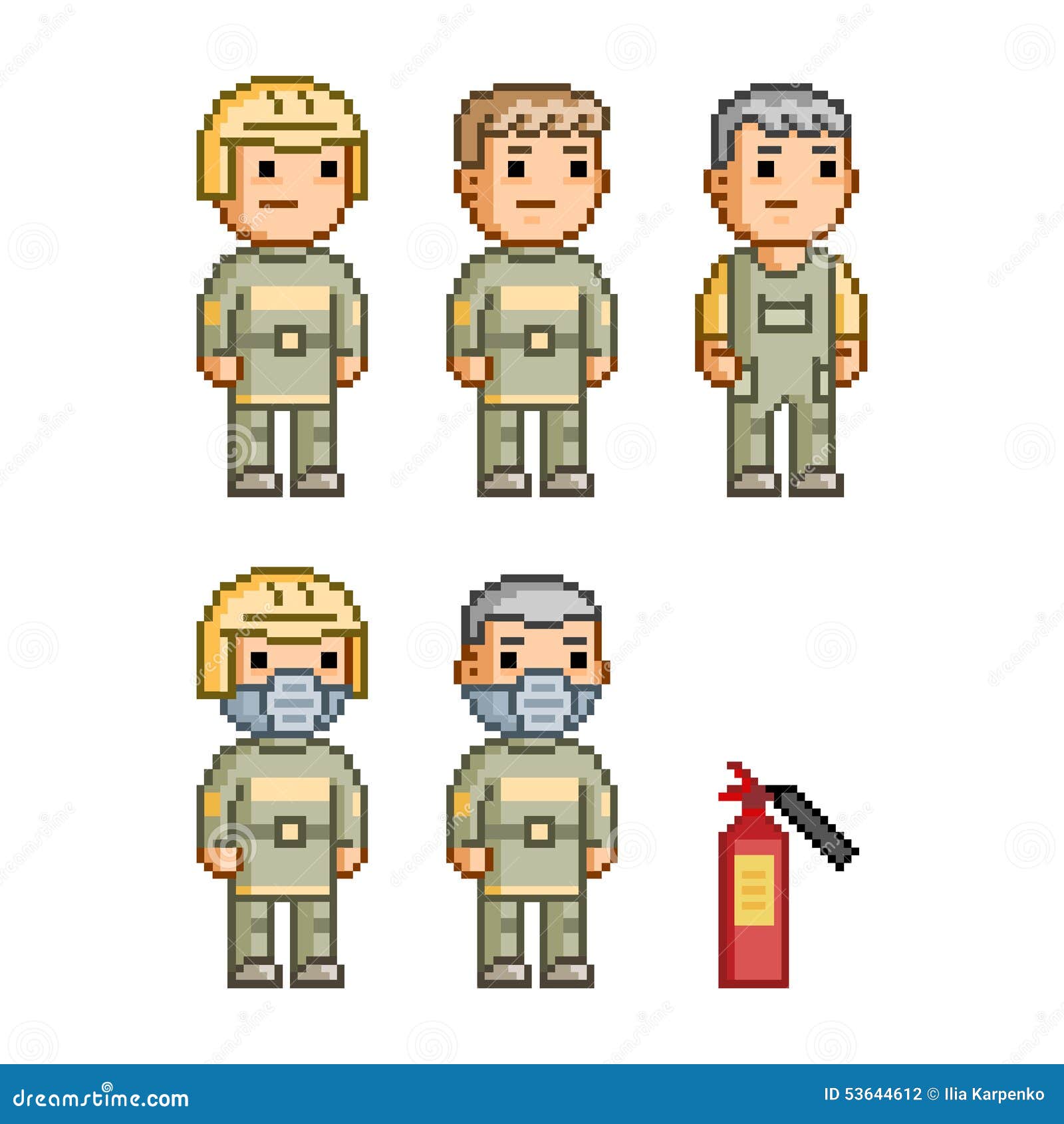 Pixel Art Collection Firefighters Stock Vector - Illustration of funny ...
