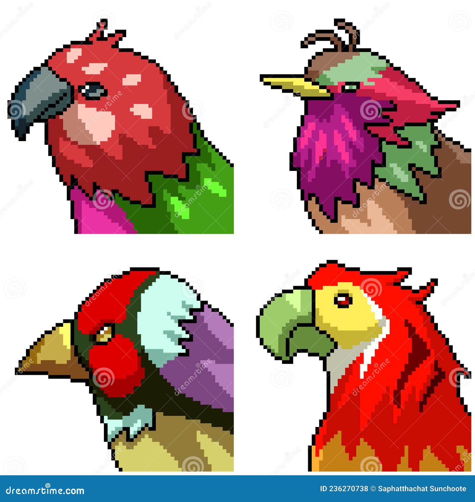 Pixel Art Colorful Bird Head Stock Vector - Illustration of vector ...