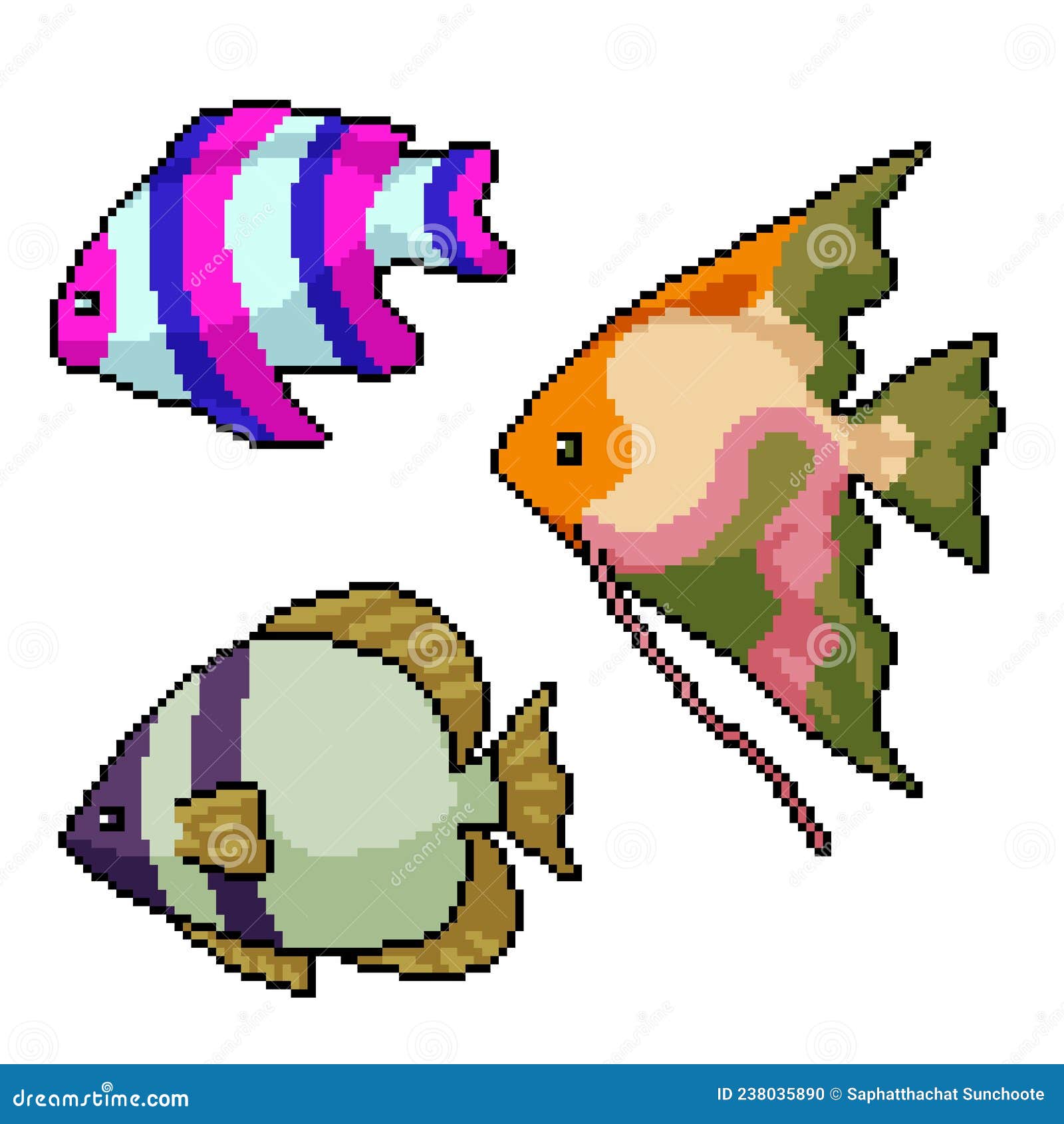 Pixel Art Colorful Fish Side Stock Vector - Illustration of fantasy ...