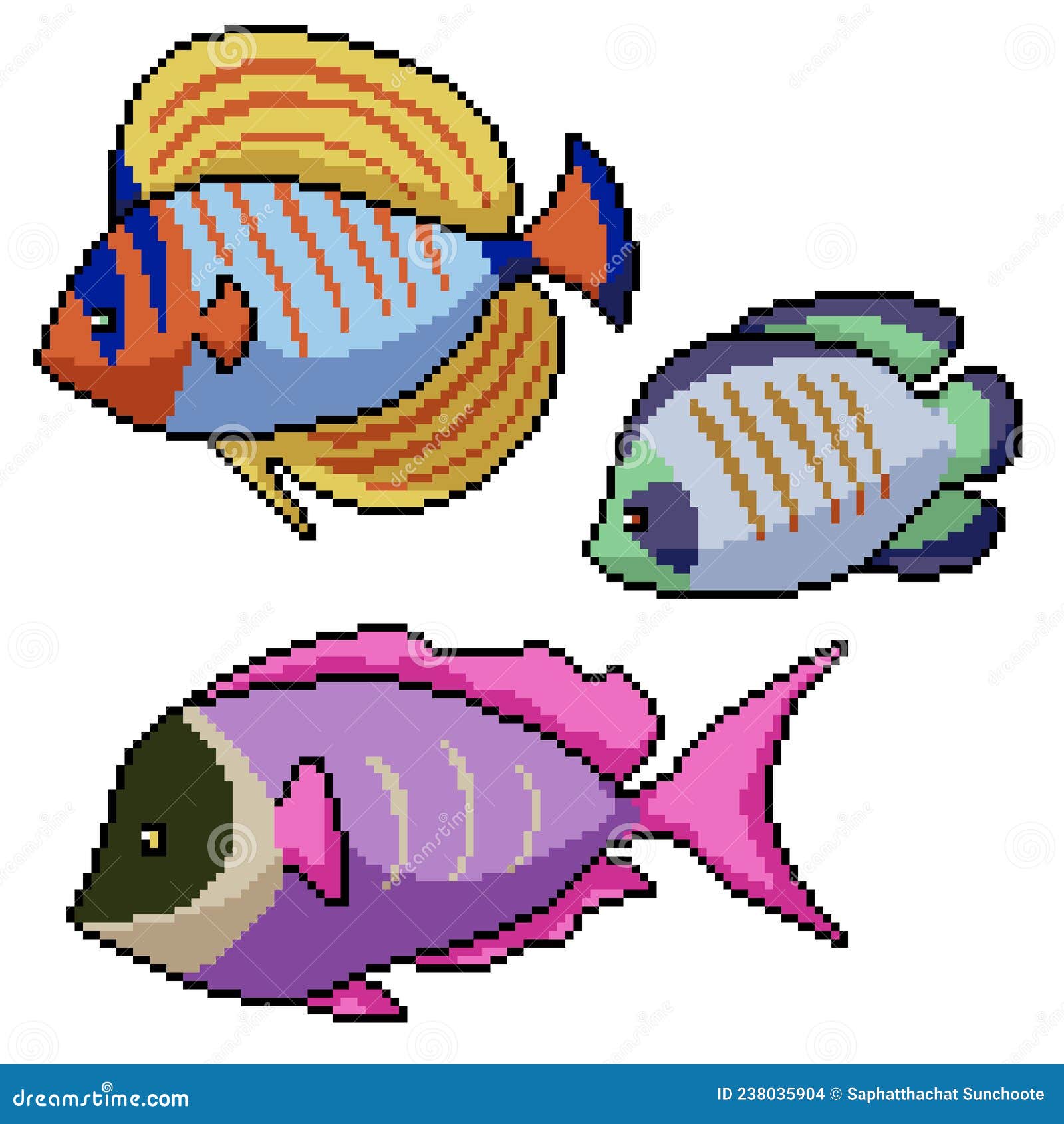 Pixel Art Colorful Fish Side Stock Vector - Illustration of fantasy ...