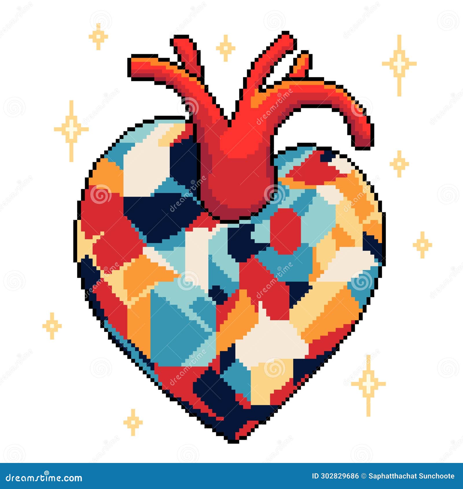 Pixel Art Colorful Jewel Heart Stock Vector - Illustration of solid ...