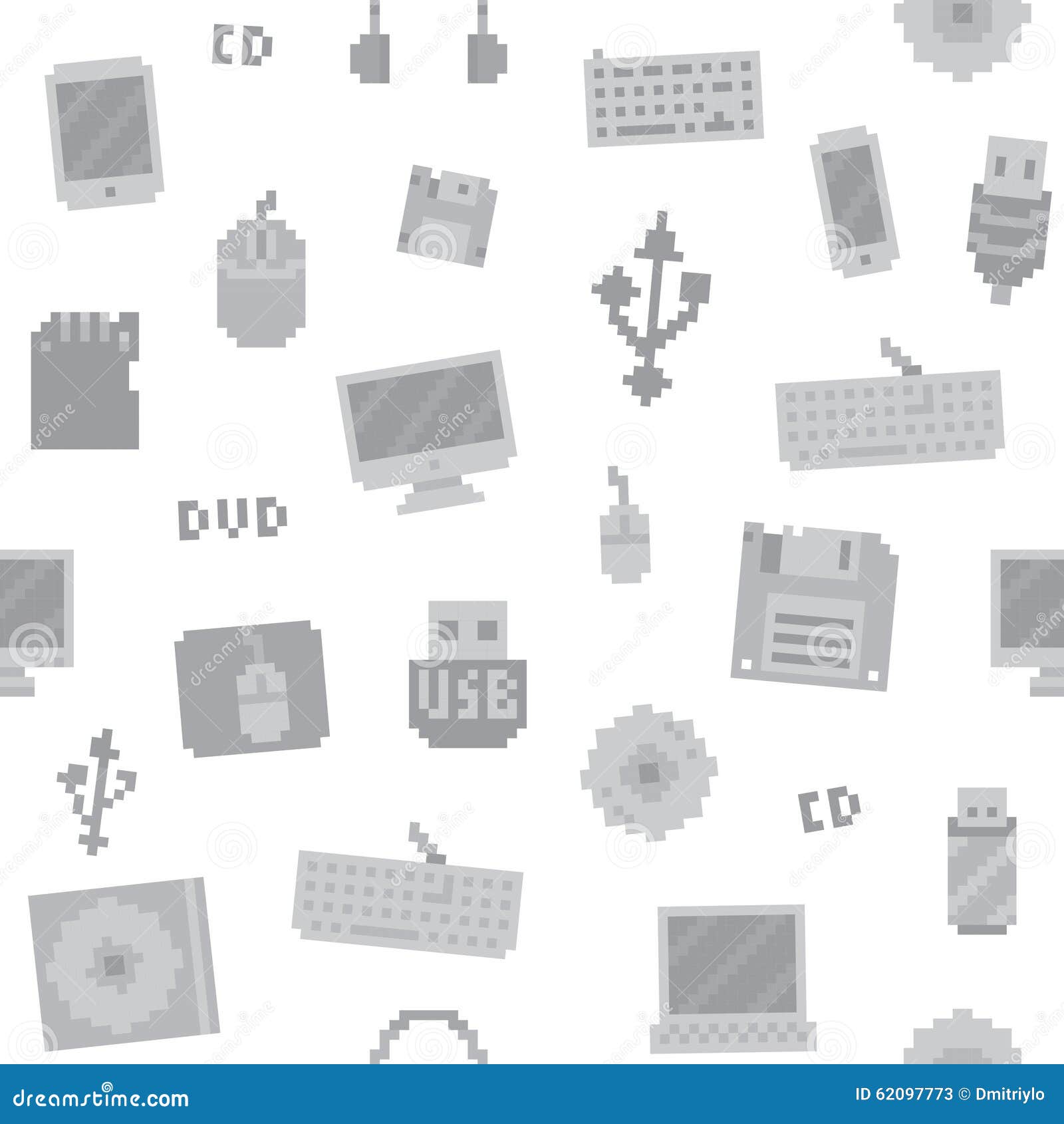 Pixel Art Computer Objects Seamless Vector Pattern Stock Vector ...
