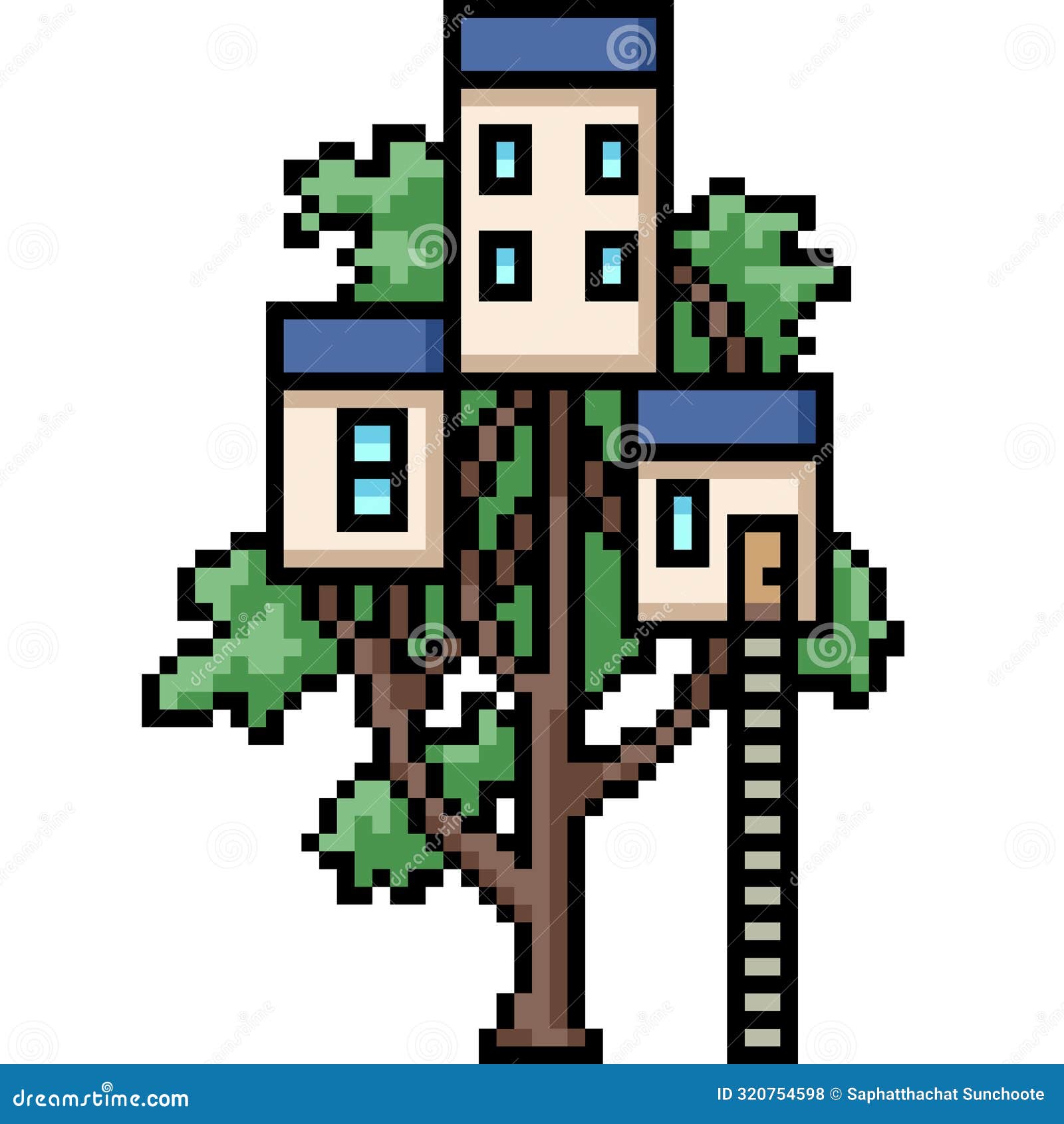 Pixel Art of Concrete Tree House Stock Vector - Illustration of ...