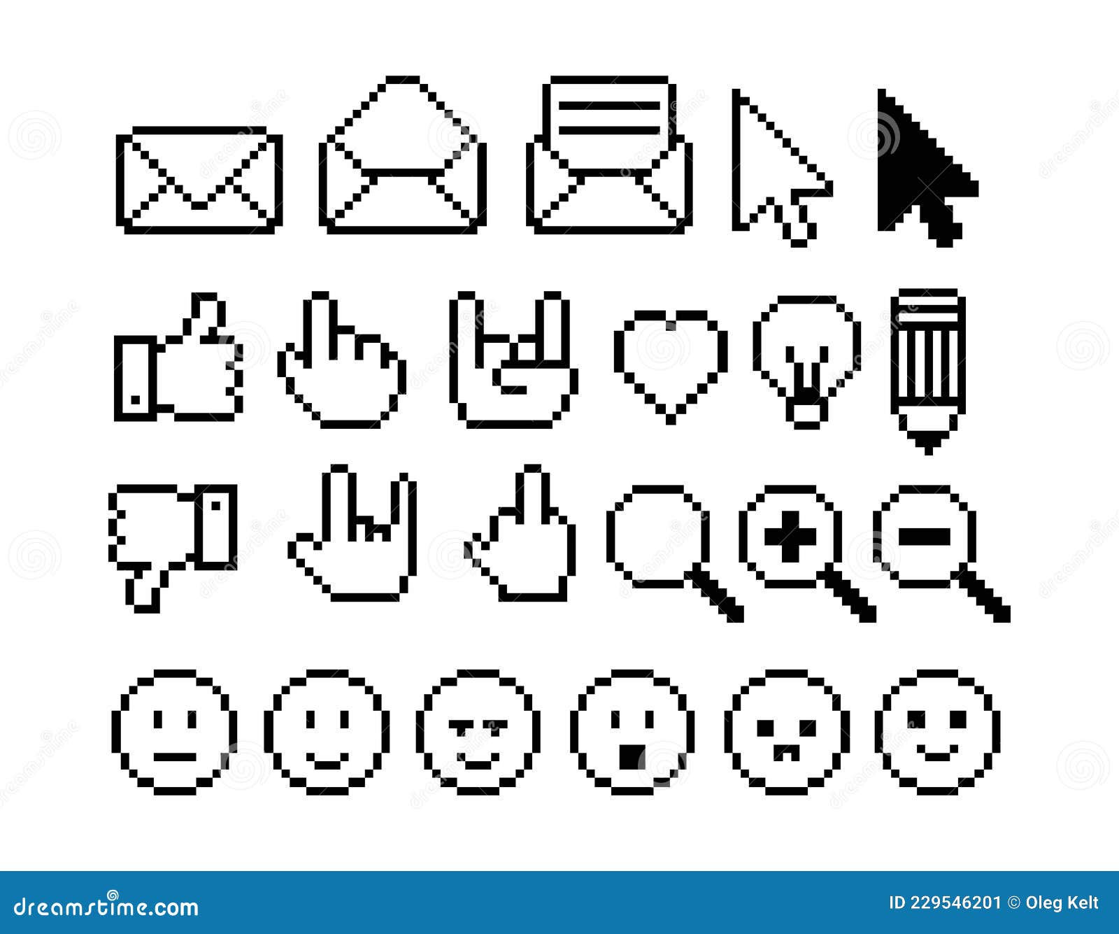 Pixel Art Contour, Black and White 8-bit Icons for Website or Mobile ...