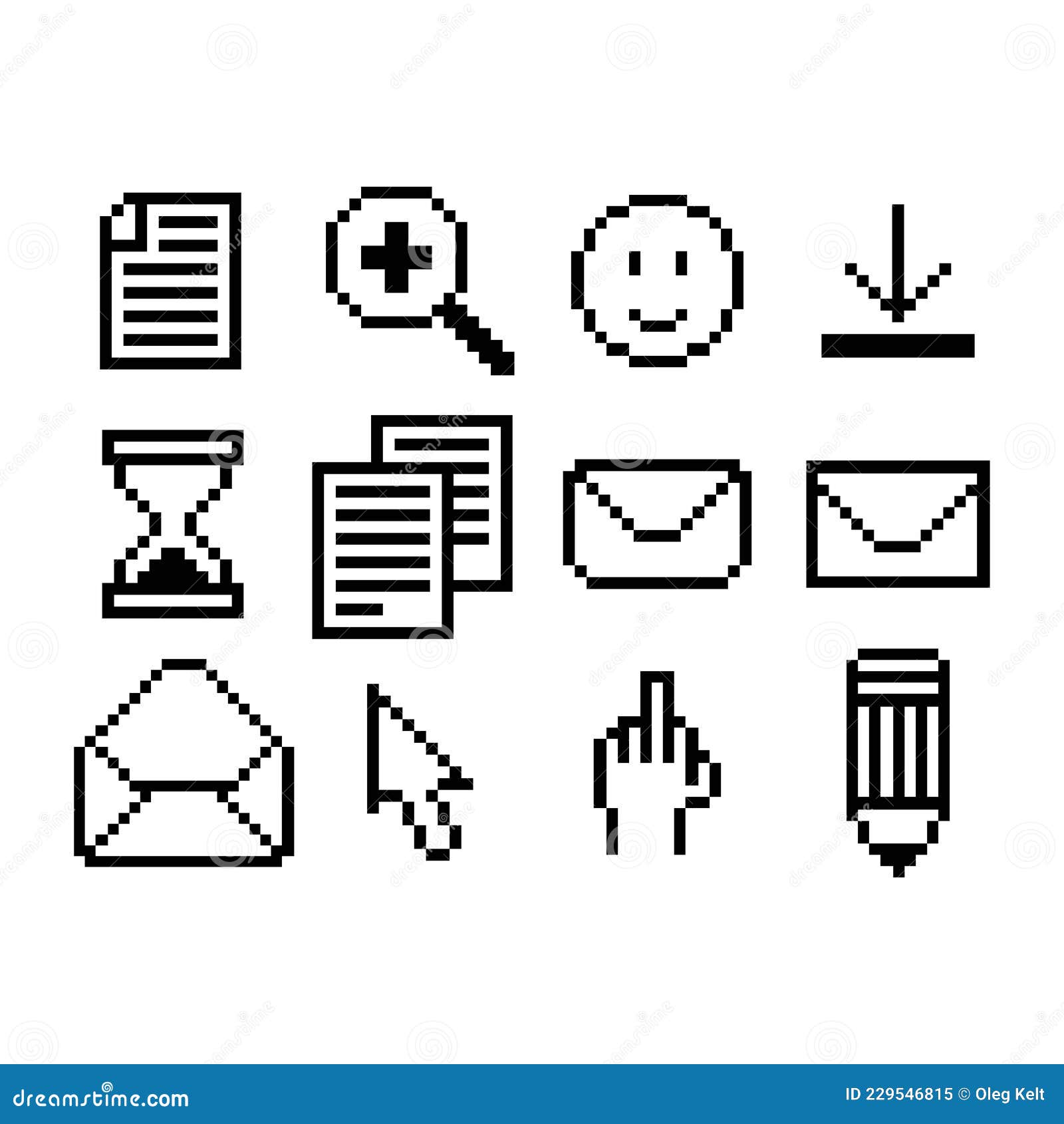 Pixel Art Contour, Black and White 8-bit Icons for Website or Mobile ...