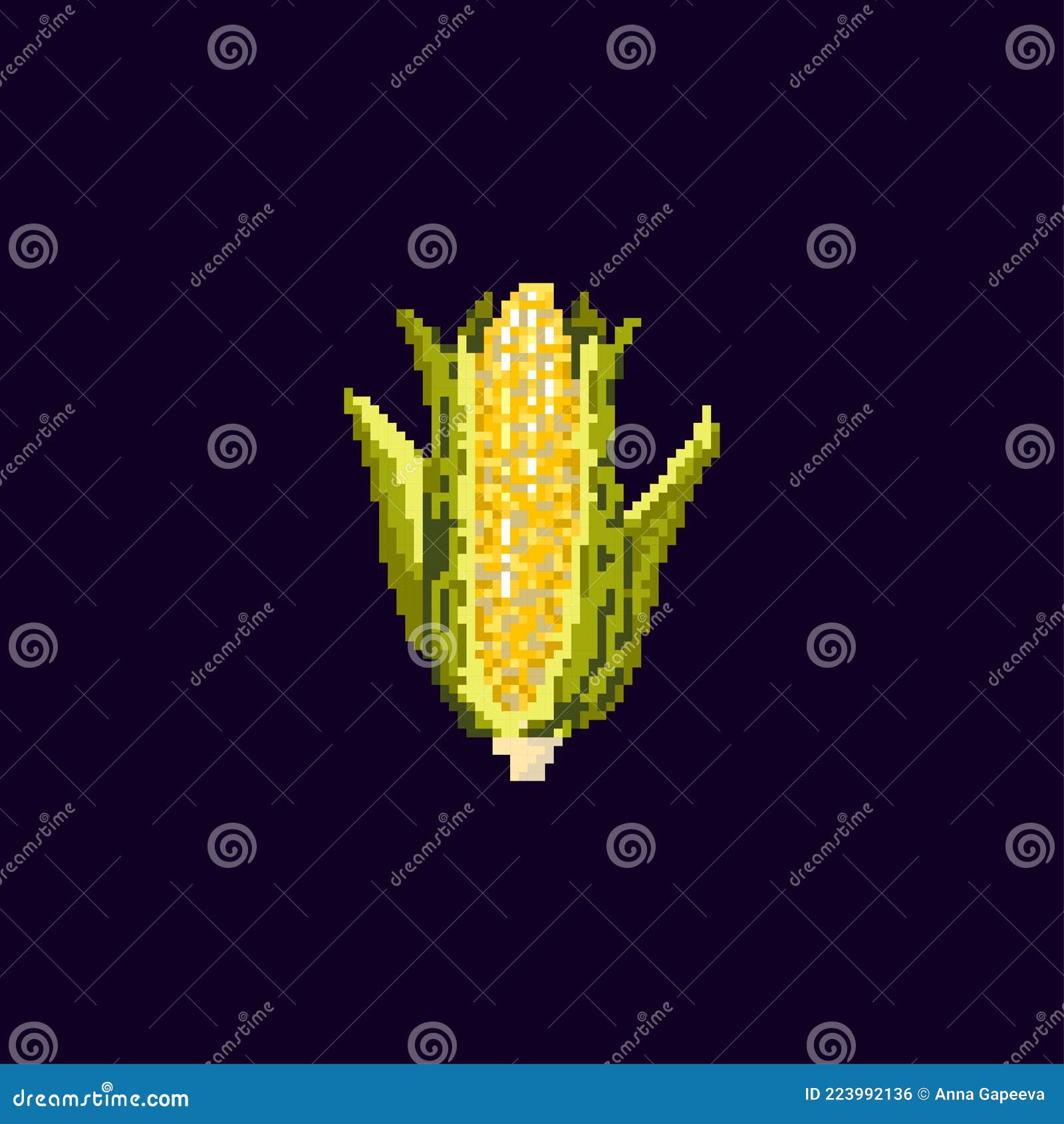 Pixel-art Corn. Whole Corn On Blue Background. Vector Illustration ...