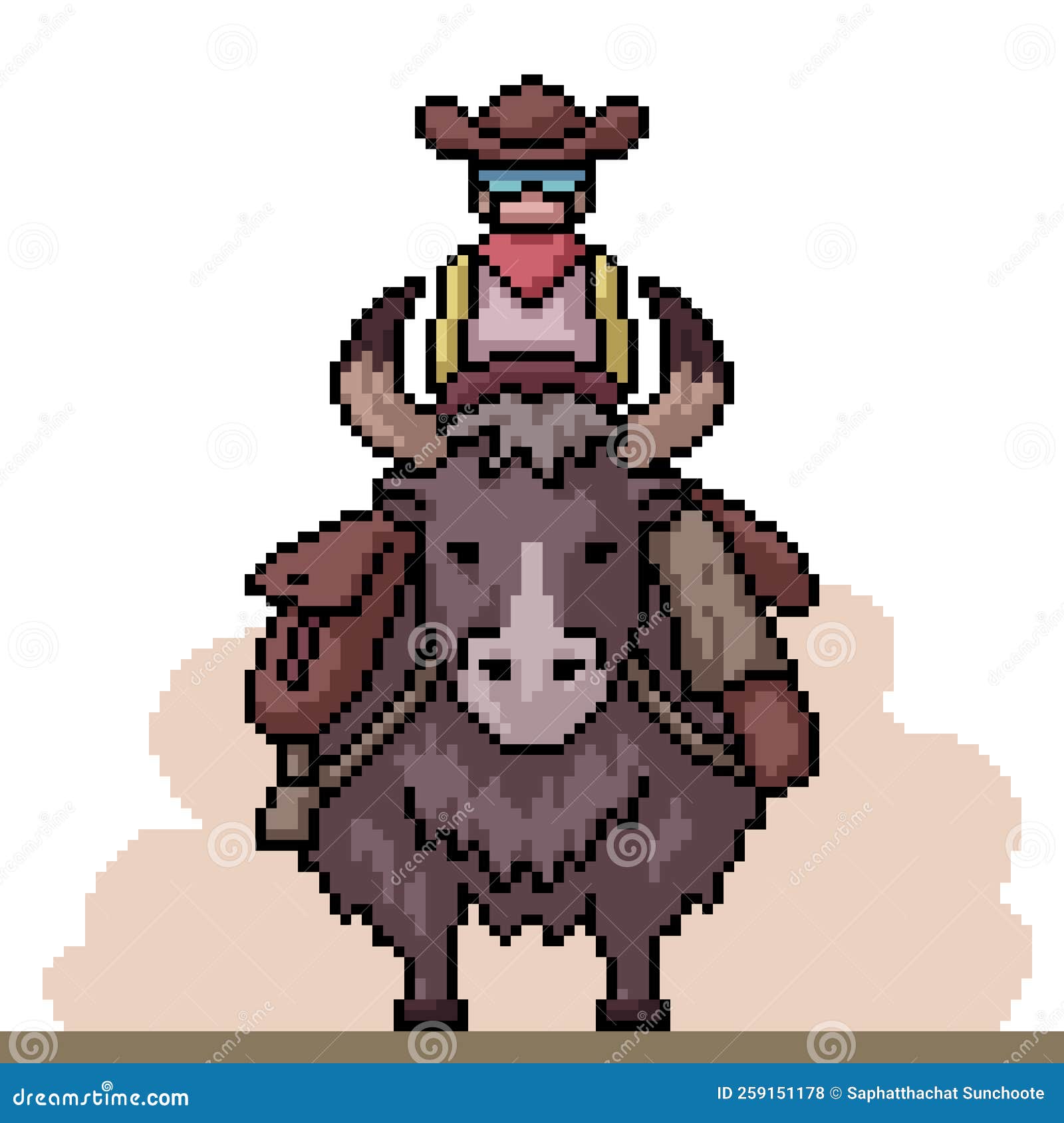 Pixel Cowboy: Playful 3d Model Of A Standing Cowboy In Pixel Art Style ...
