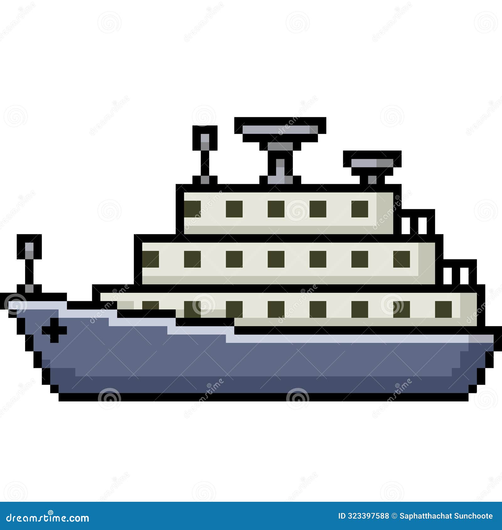 Pixel Art Cruise Ship On White Background Royalty-Free Stock ...