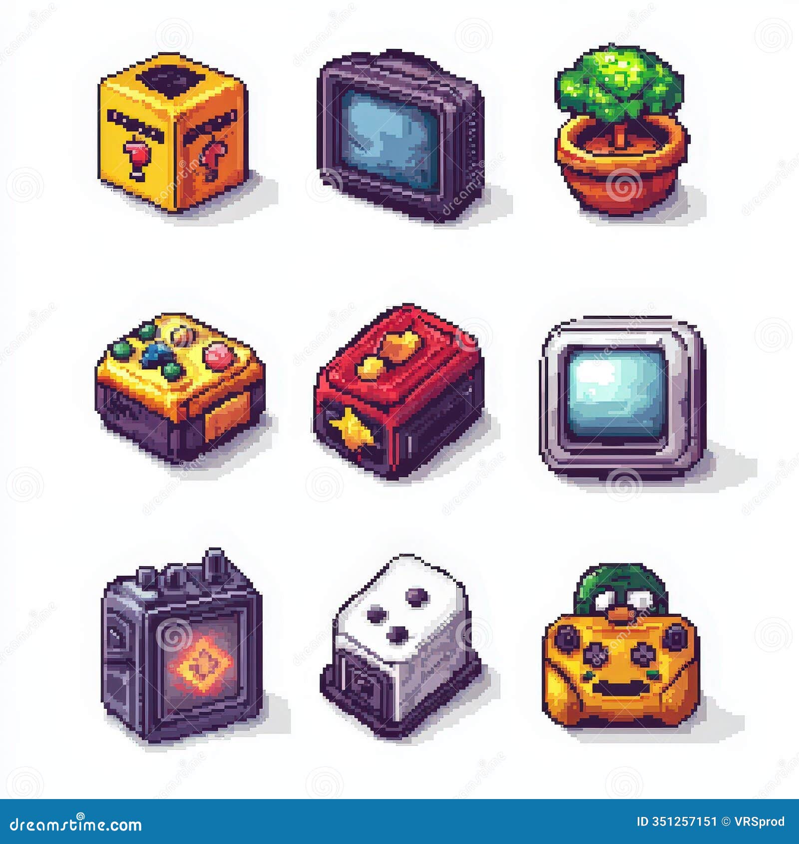 Pixel Art Cubes and Gadgets with Retro Aesthetics Stock Illustration ...