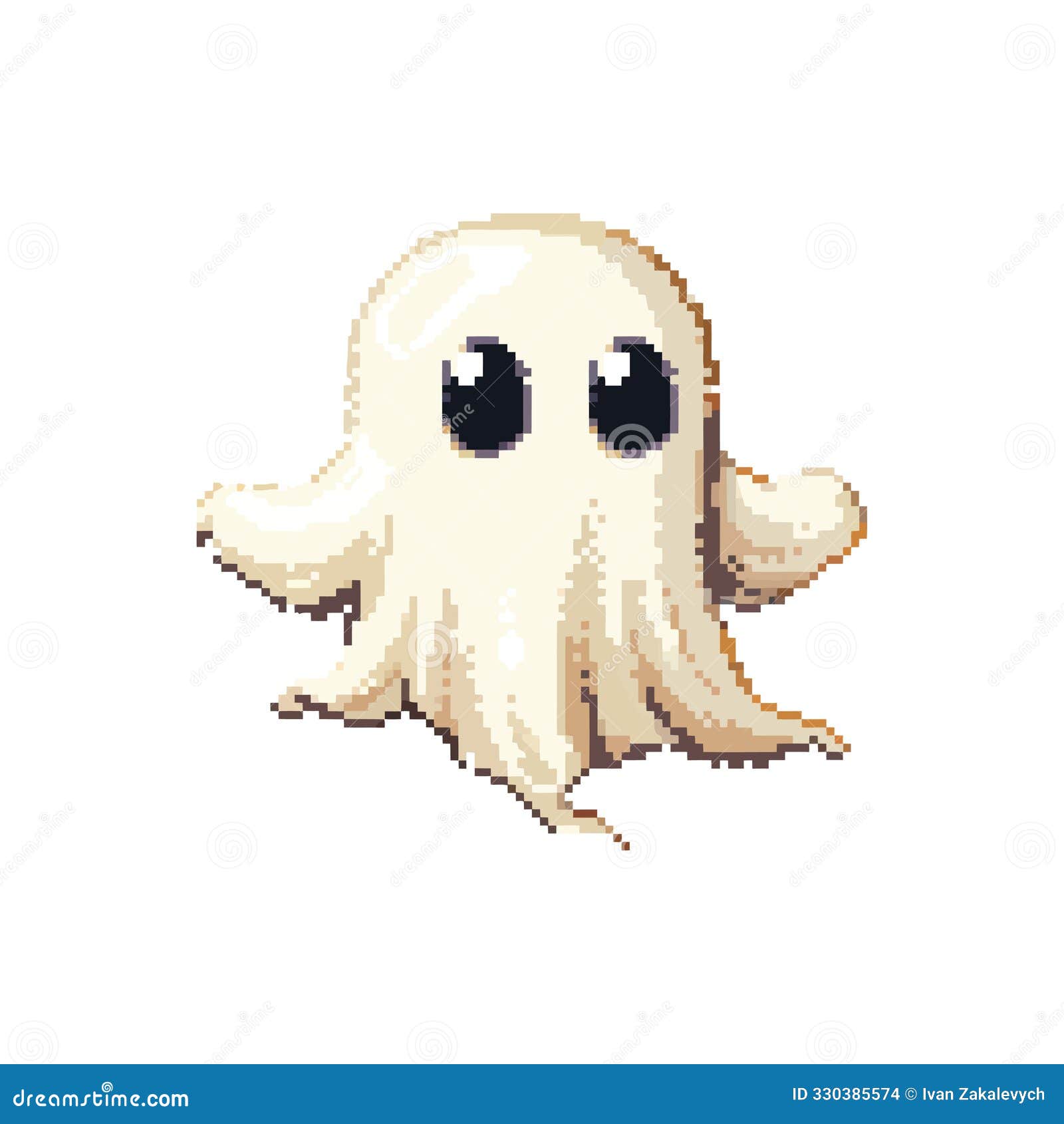 Pixel Art Cute Ghost With Large Black EyesVector Icon Design ...