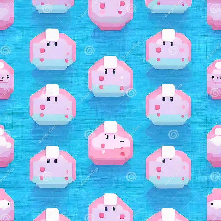 Pixel Art Cute Pattern with Marshmallows Stock Illustration ...