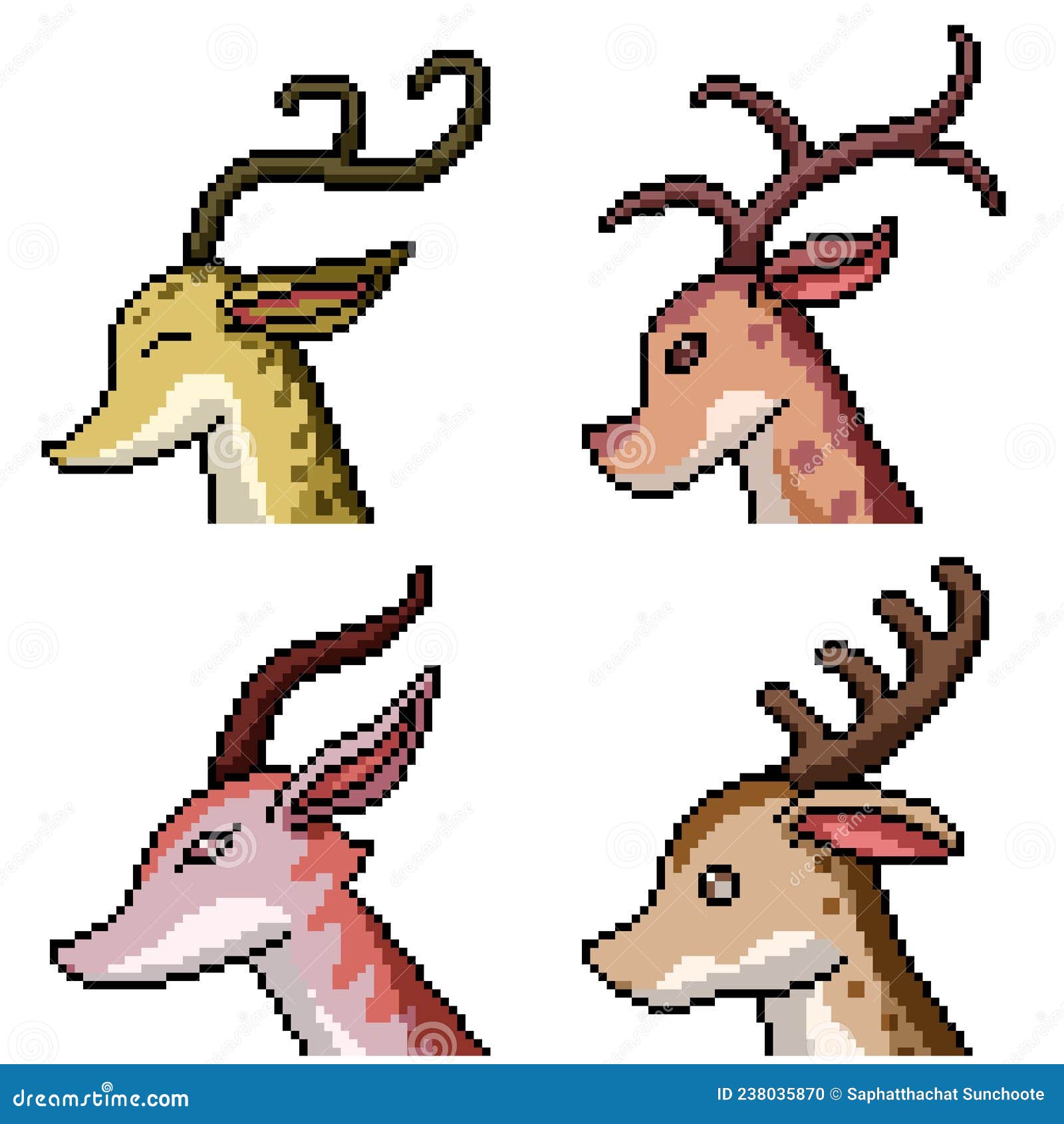 Pixel art deer head side stock vector. Illustration of cartoon - 238035870