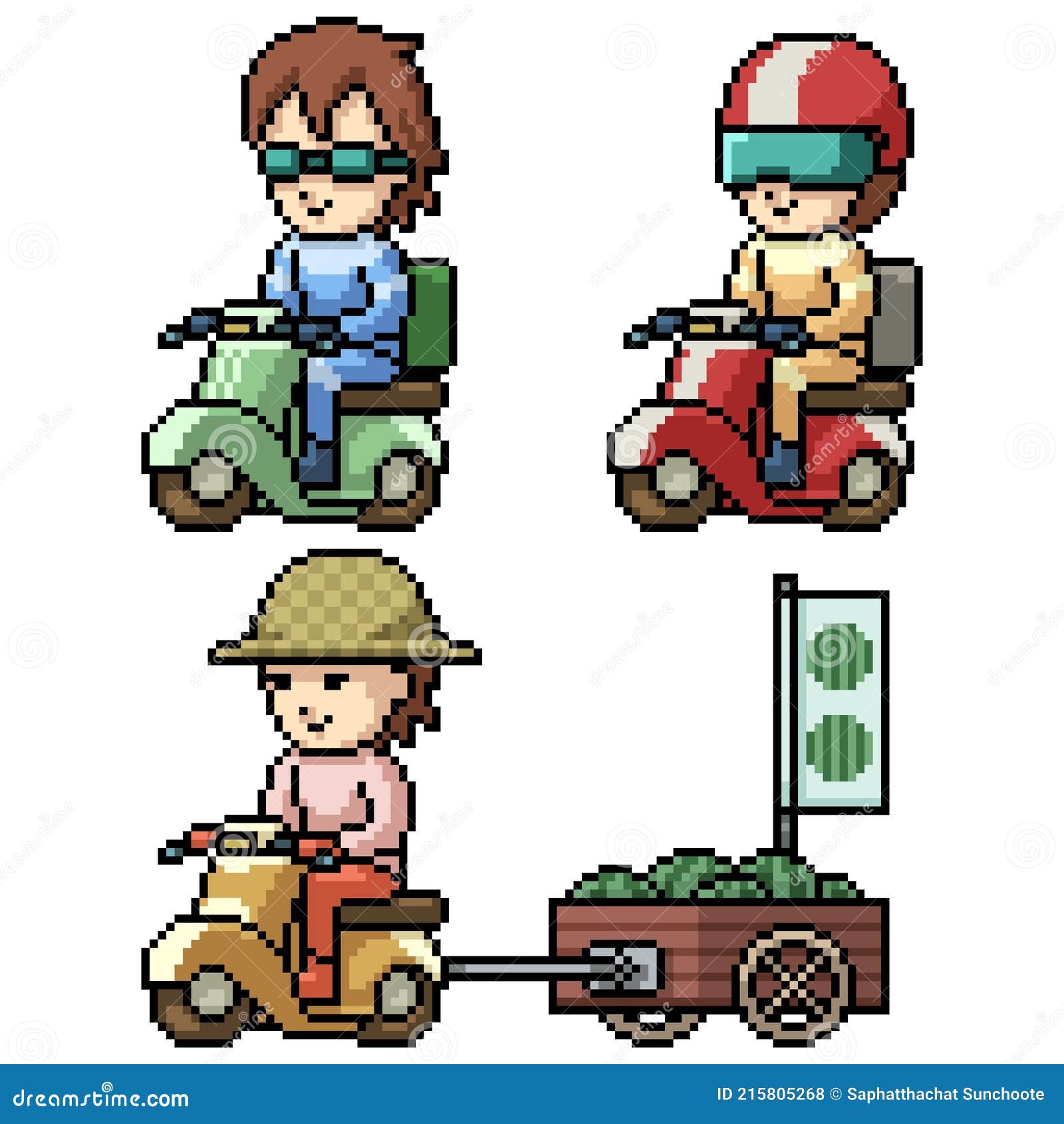 8-bit Pixel Art Of Ktm Rider On Harley Fatboy With Volcano In ...