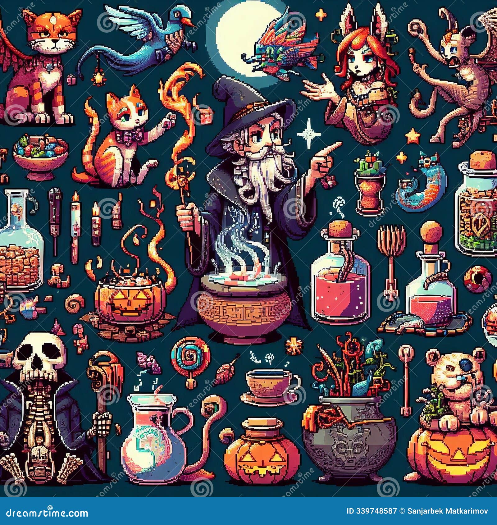 Pixel Art Detailed Illustrations Created Using Small Square Pixe Stock ...