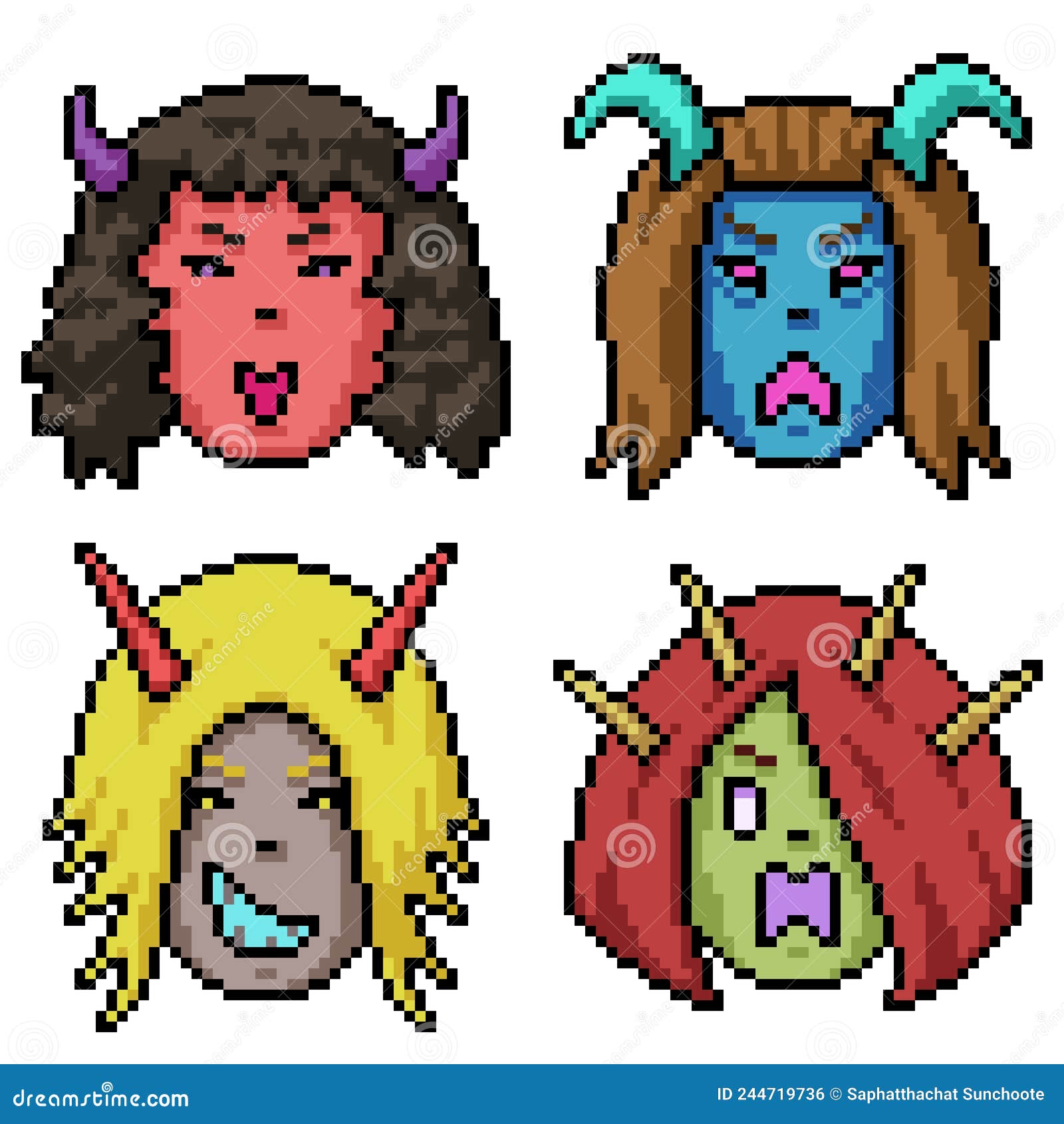 Pixel art devil girl face stock vector. Illustration of smile - 244719736