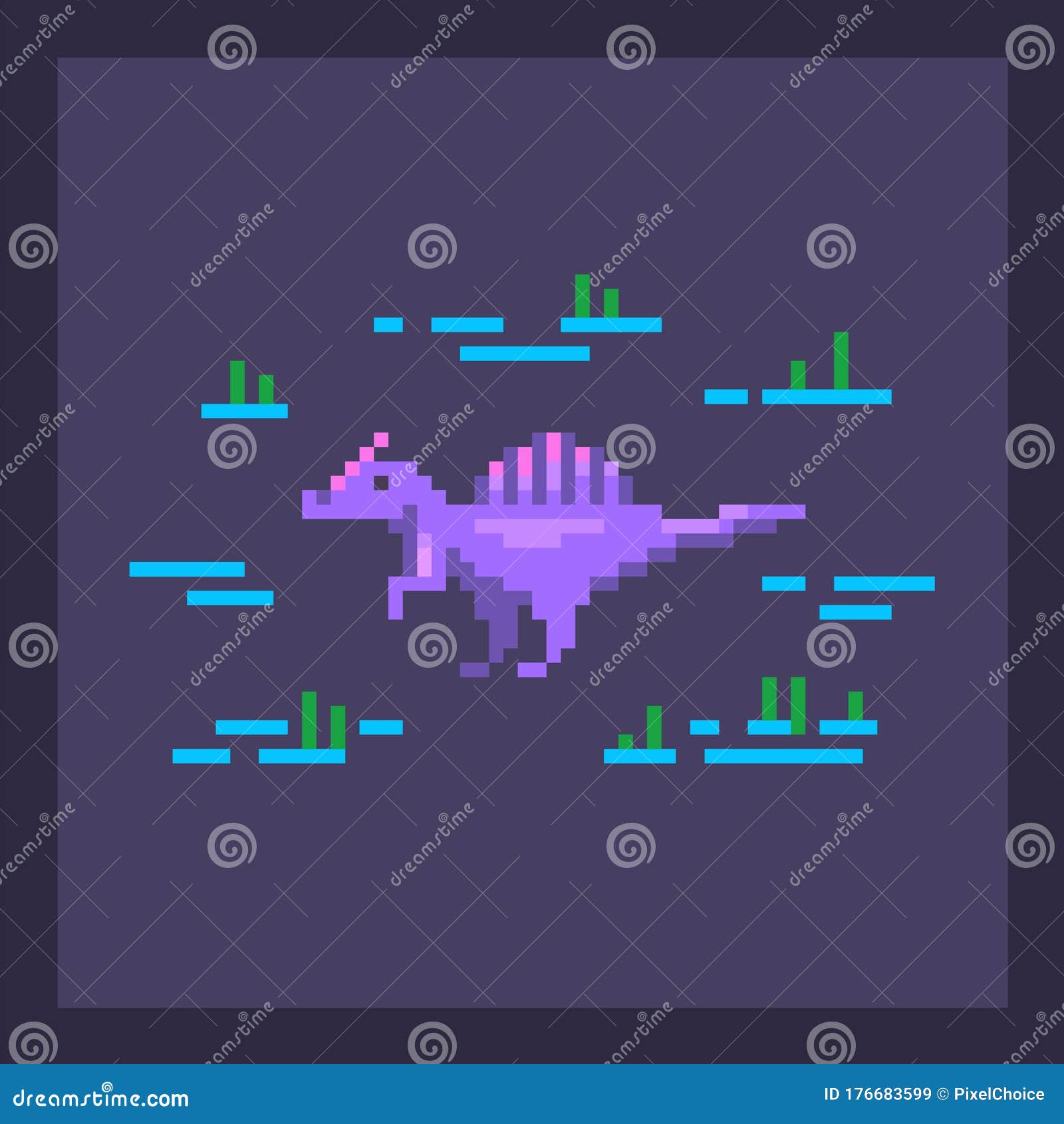 Pixel Art Dinosaur in Nature Stock Vector - Illustration of graphic ...
