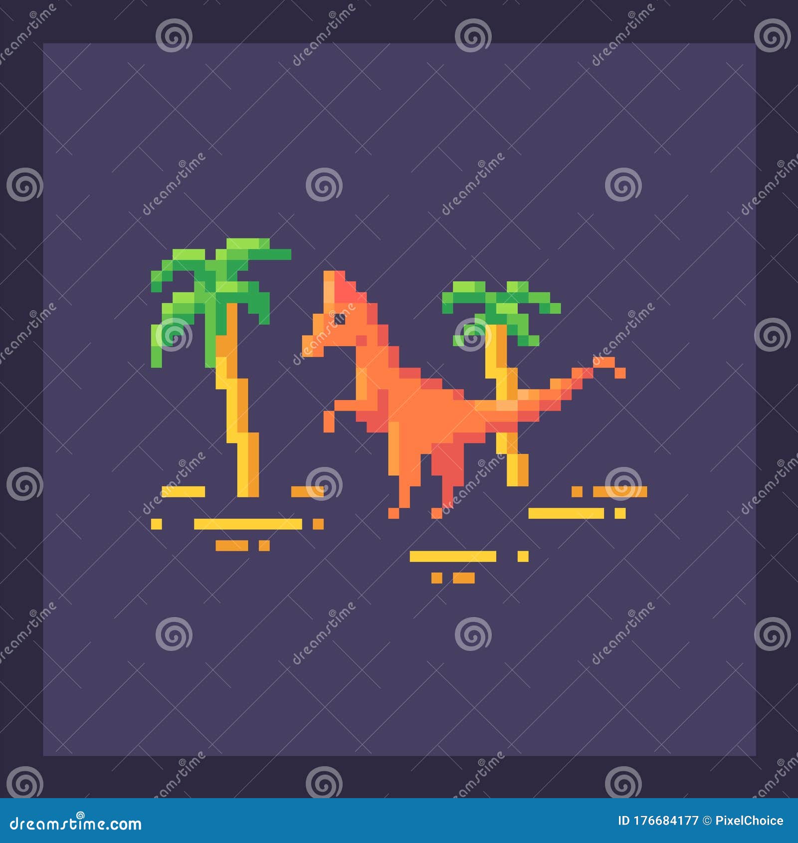 Pixel Art Dinosaur in Nature Stock Vector - Illustration of cute, 16bit ...