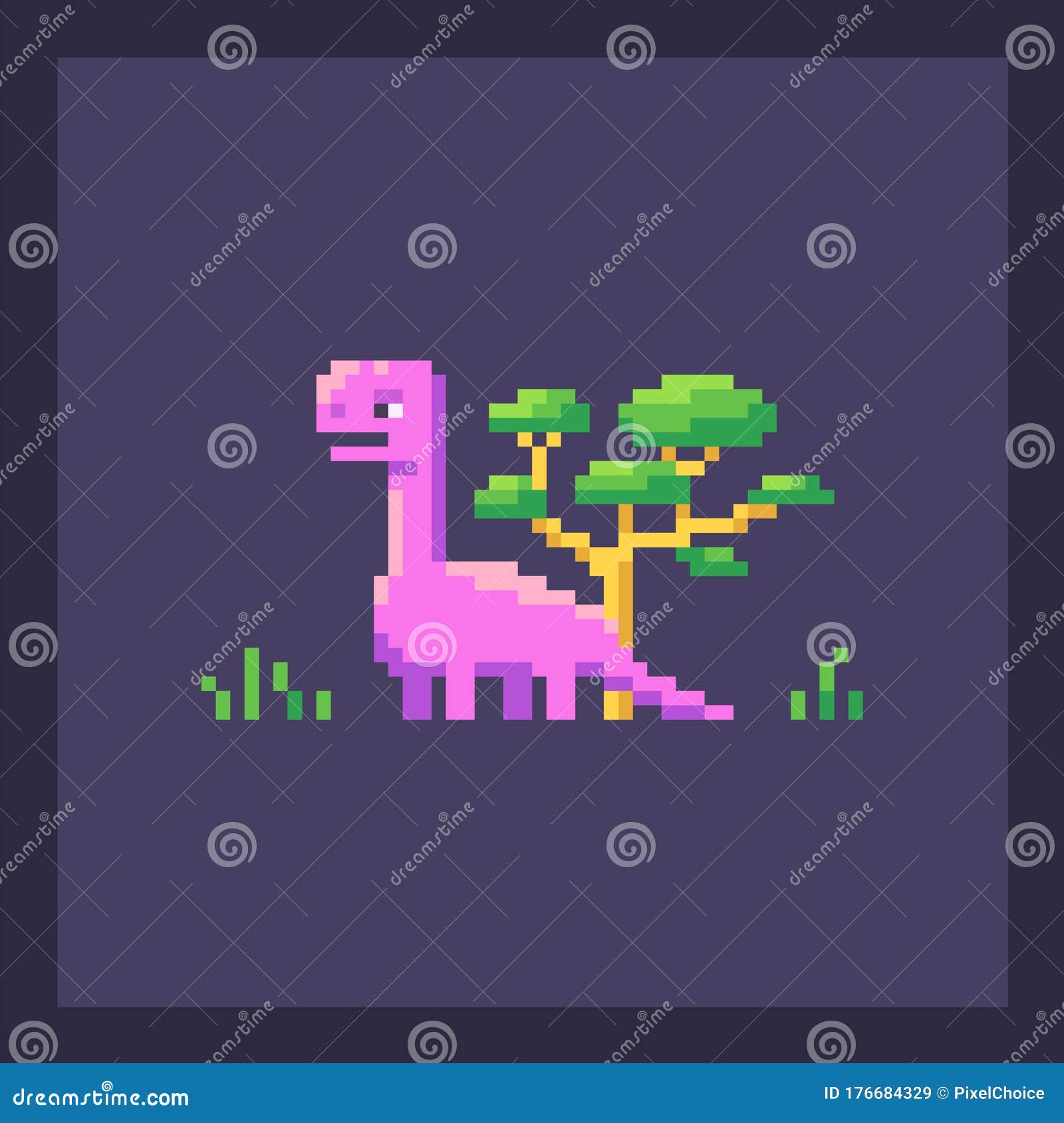 Pixel Art Dinosaur in Nature Stock Vector - Illustration of pixelart ...