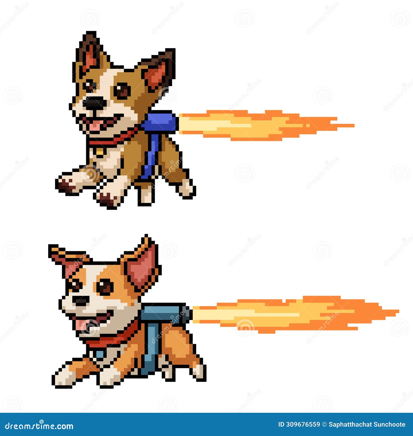 Pixel Art Of Dog Fly Jetpack Cartoon Vector | CartoonDealer.com #309676559