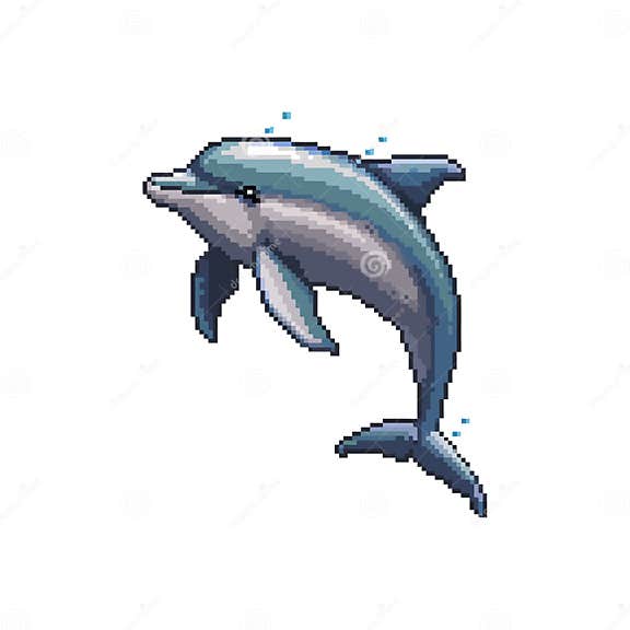 Pixel Art Dolphin in Ocean. Vector Illustration Design Stock ...