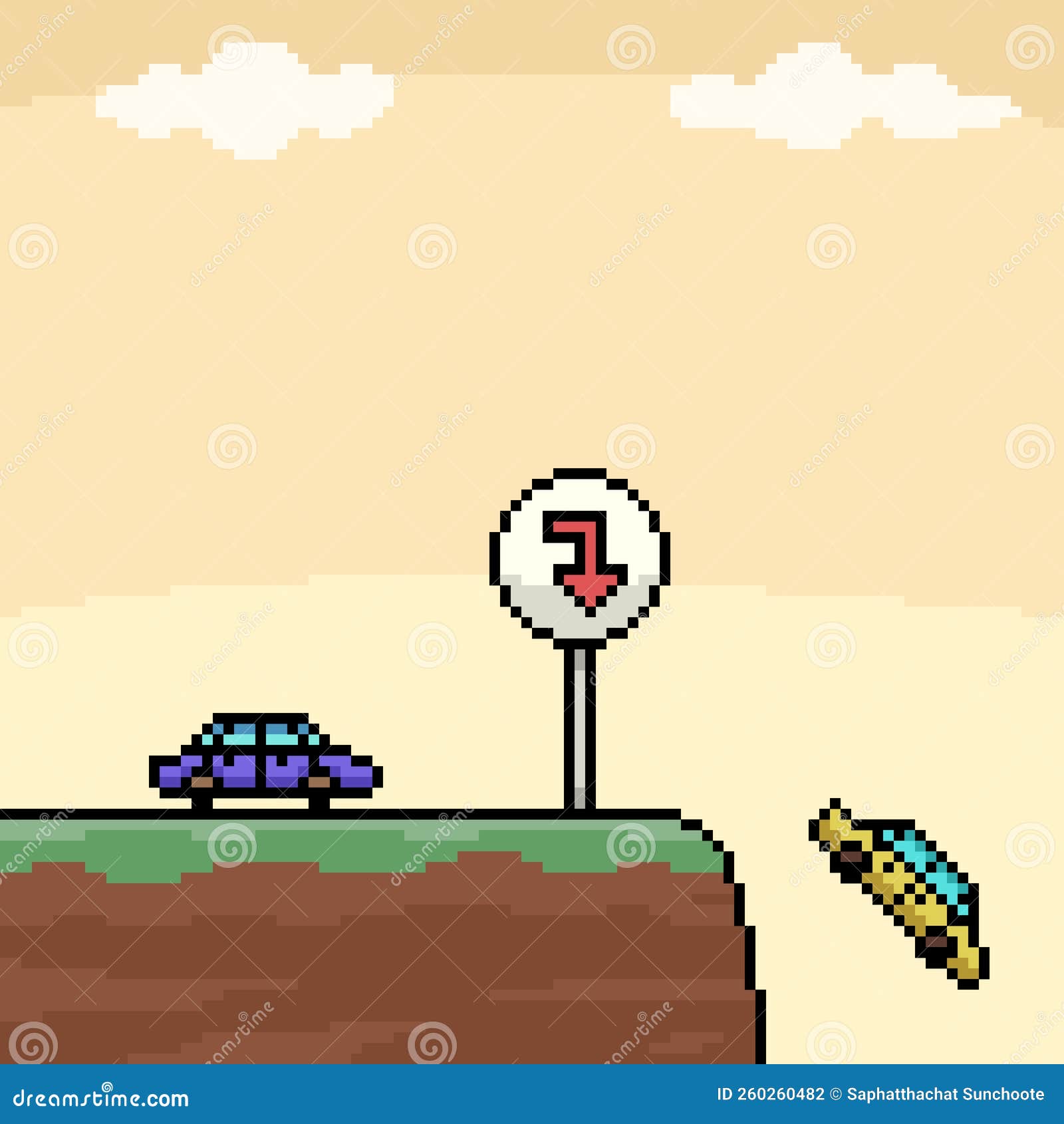 Pixel art down road sign stock vector. Illustration of fall - 260260482