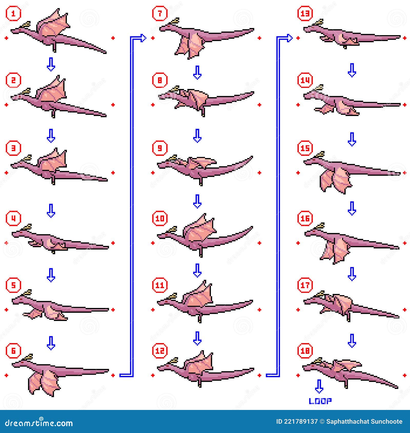 Pixel Art Dragon Flying Animation Loop Stock Vector - Illustration of ...