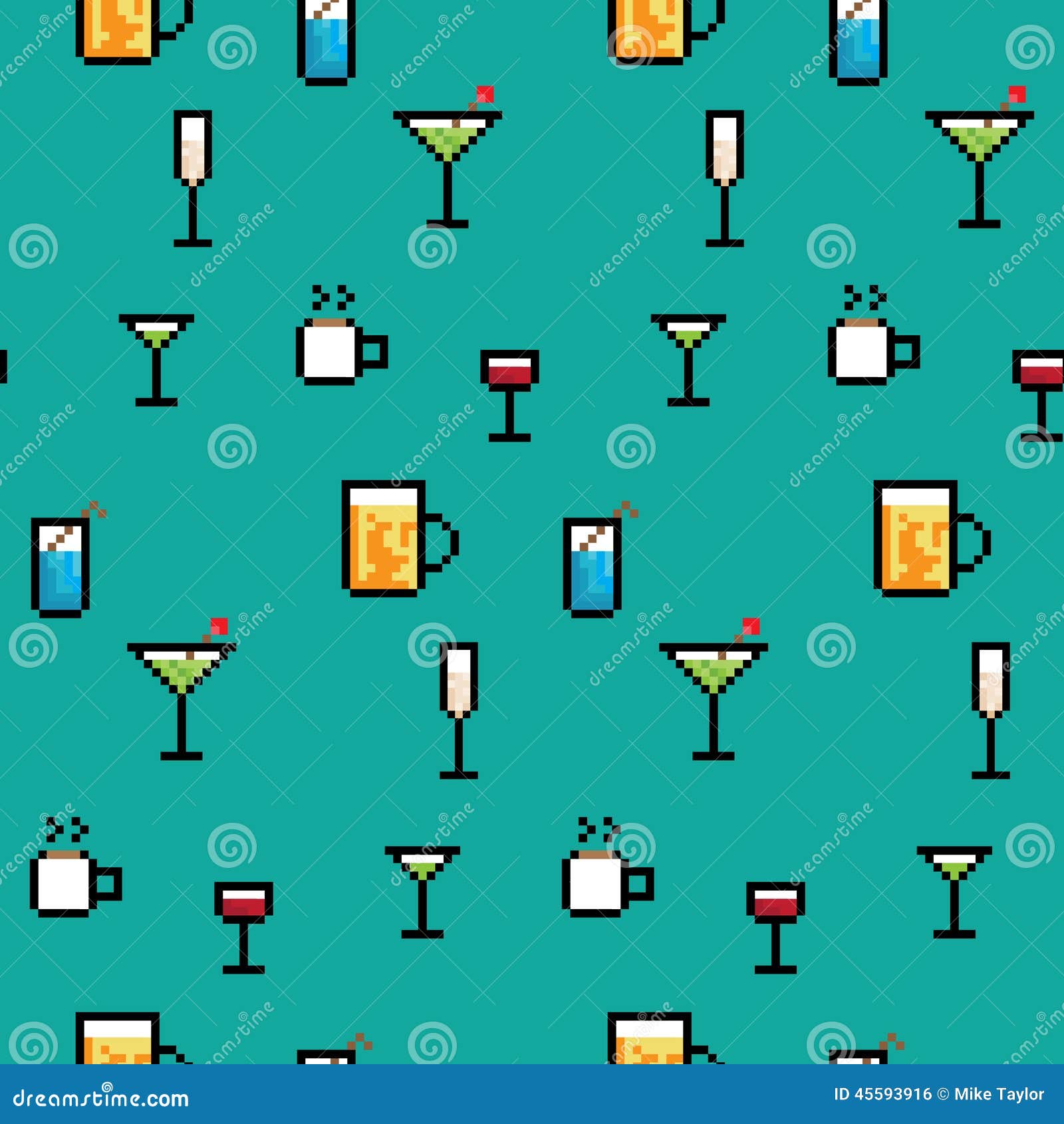 Pixel Art Drinks illustration de vecteur. Illustration du seamless ...