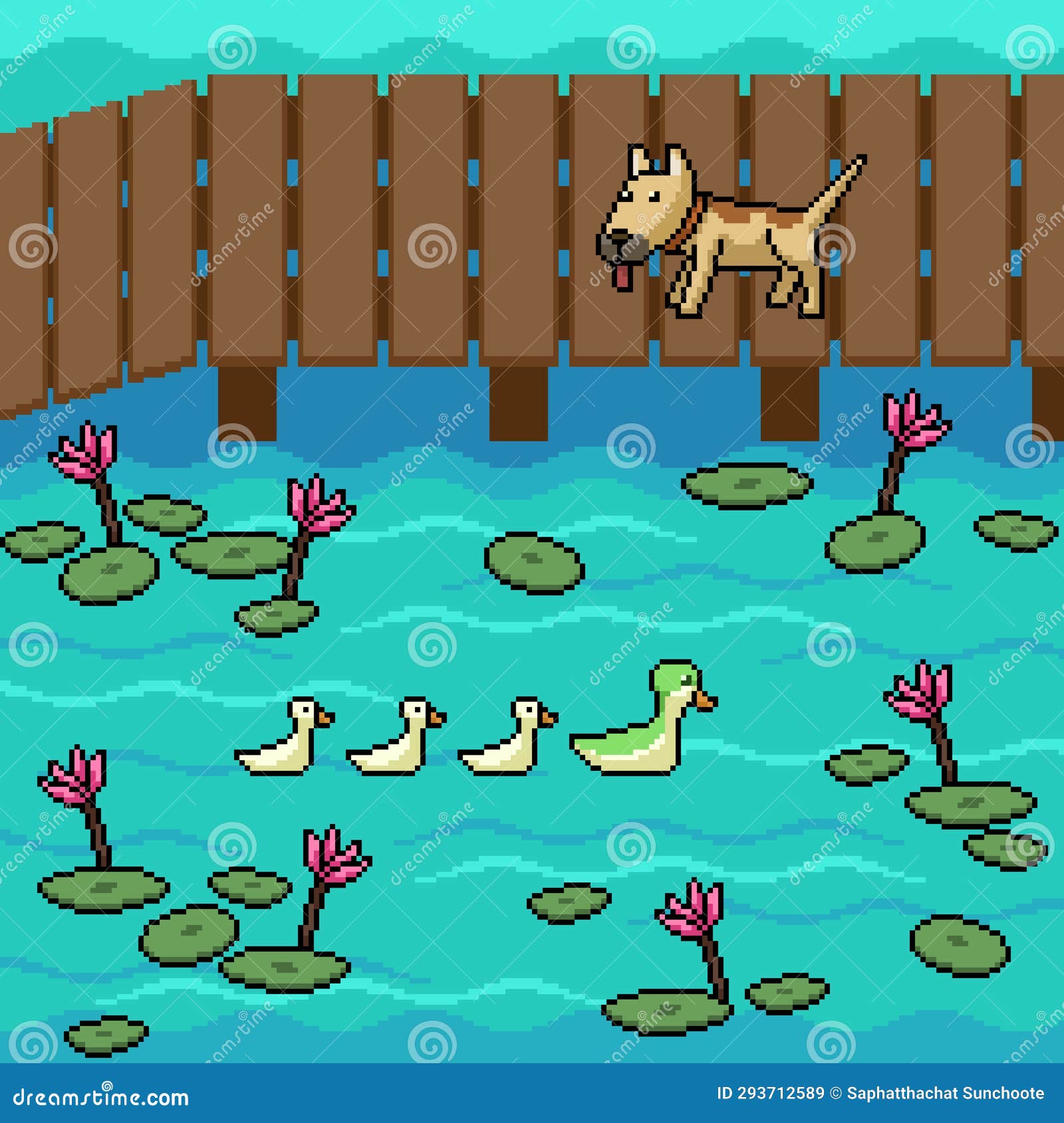 Pixel art duck lotus pond stock vector. Illustration of wood - 293712589