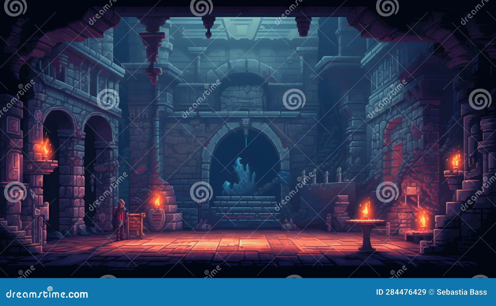 Pixel Art Dungeon Background for 8 Bit Games Stock Illustration ...