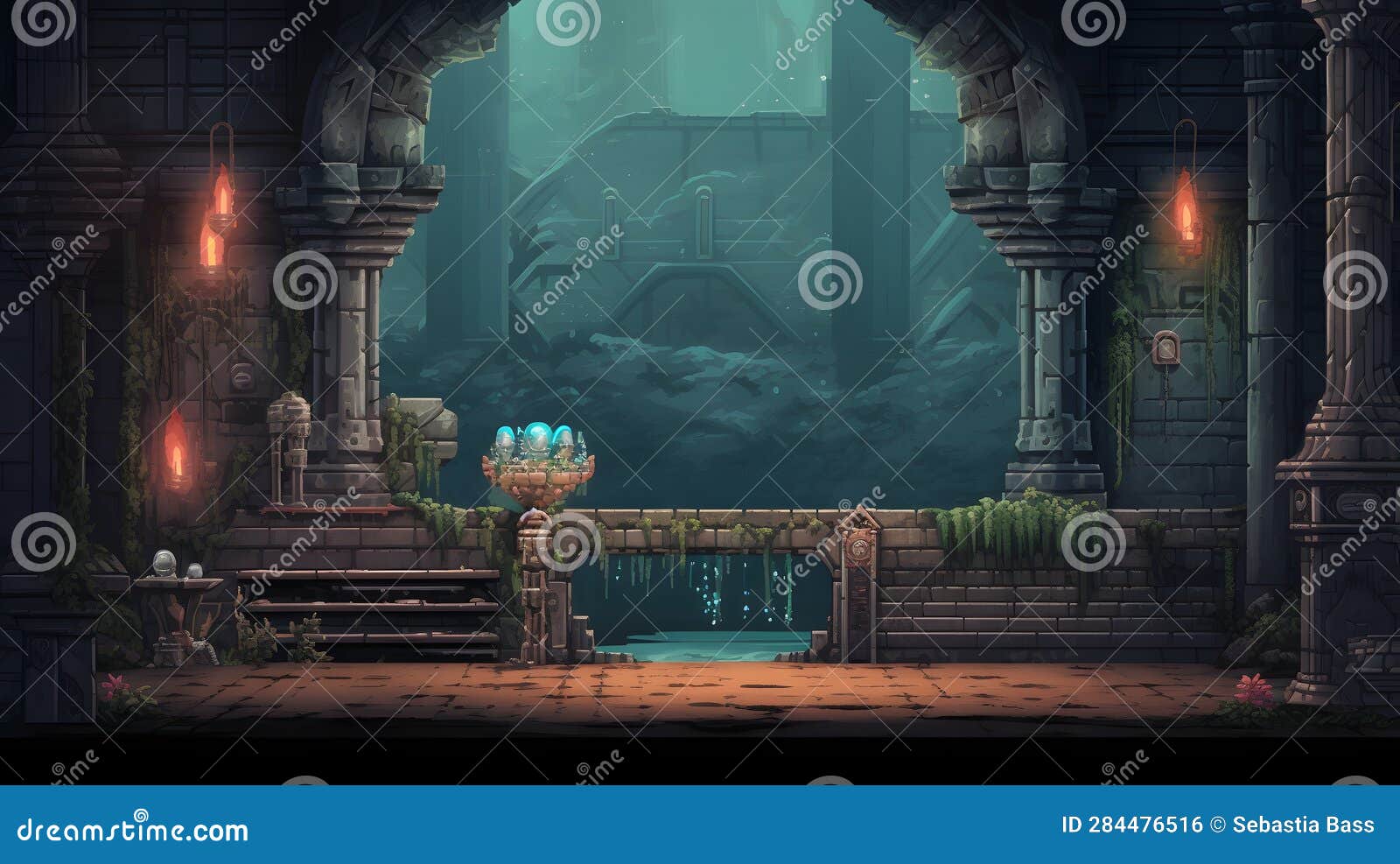 Pixel Art Dungeon Background For 8 Bit Games Stock Image ...