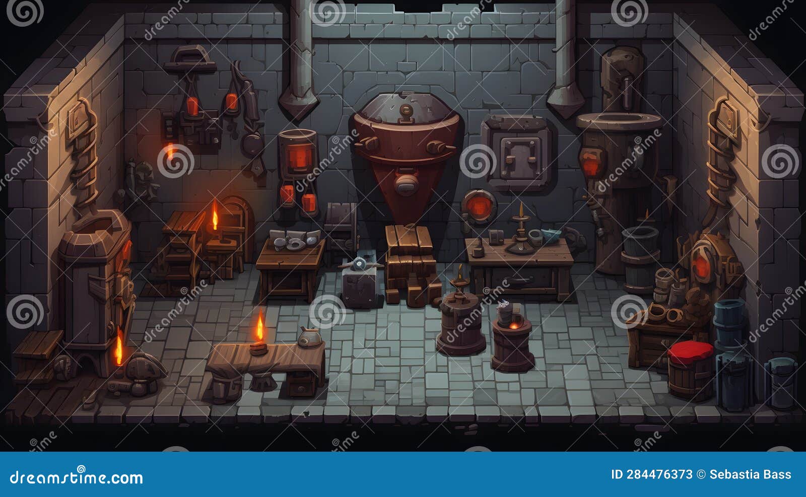 Pixel Art Dungeon Background for 8 Bit Games Stock Illustration ...