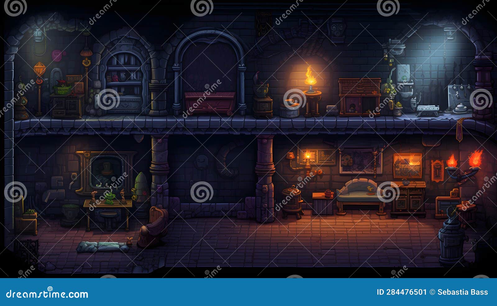 Pixel Art Dungeon Background for 8 Bit Games Stock Illustration ...