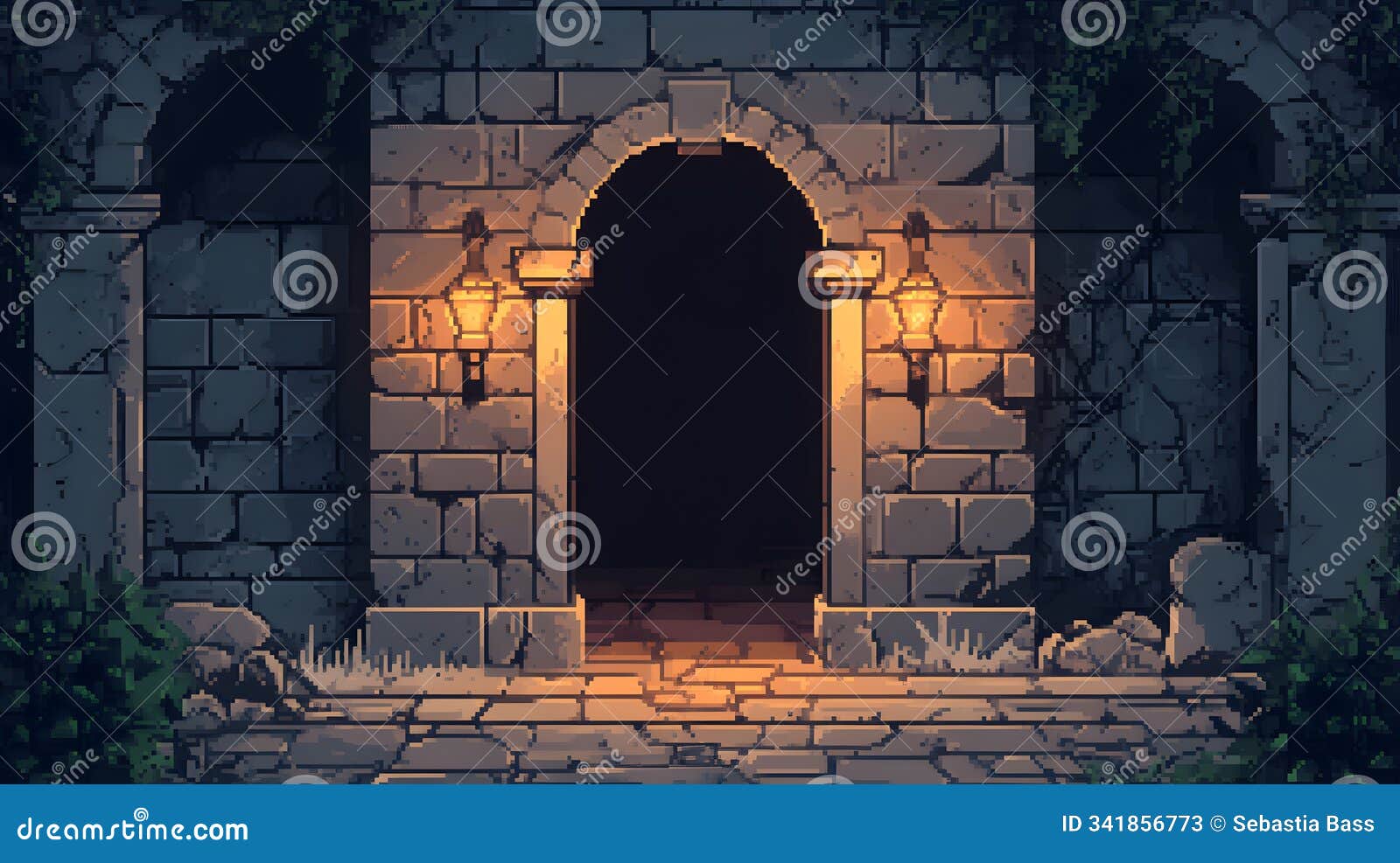 Pixel Art Dungeon Background 8 Bits. Stock Photography | CartoonDealer ...