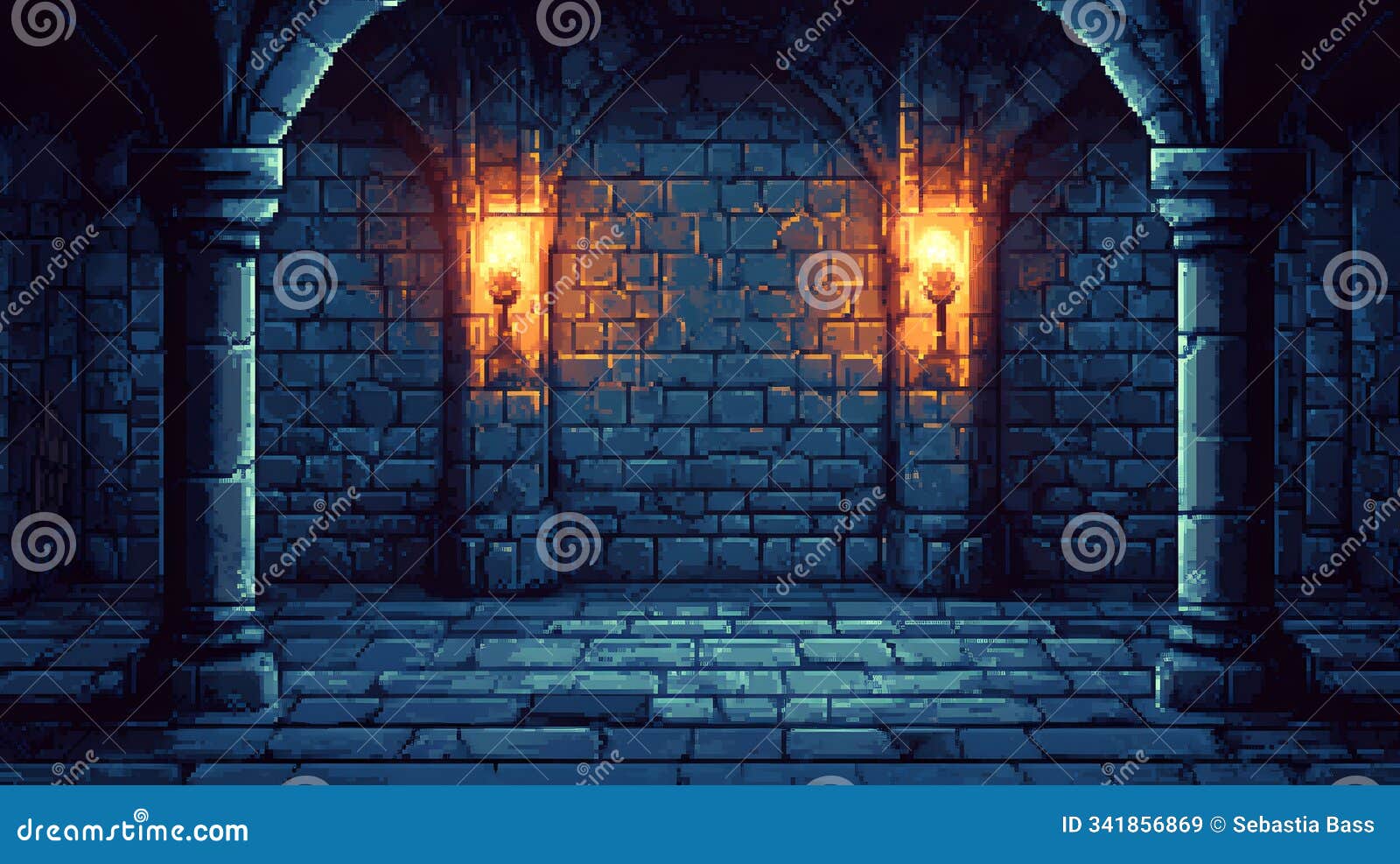 Pixel Art Dungeon Background 8 Bits. Stock Photography | CartoonDealer ...