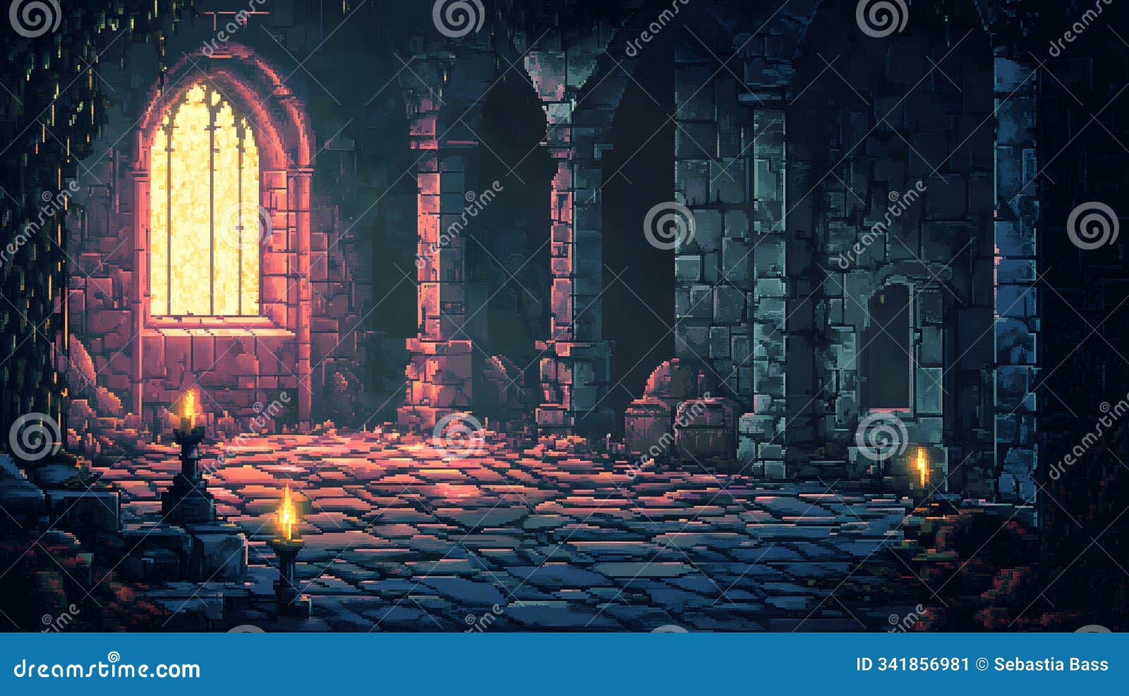 Pixel Art Dungeon Background 8 Bits. Stock Image - Image of games ...
